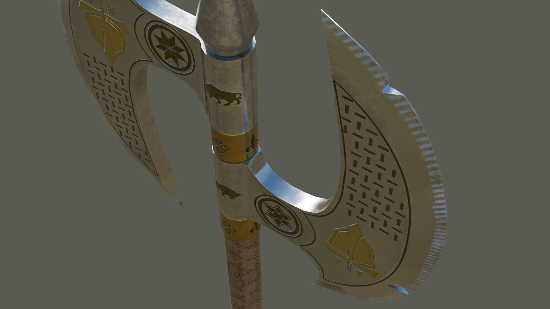 3D model Battle Axe Gold Weapon All PBR Unity UE Textures Included VR ...
