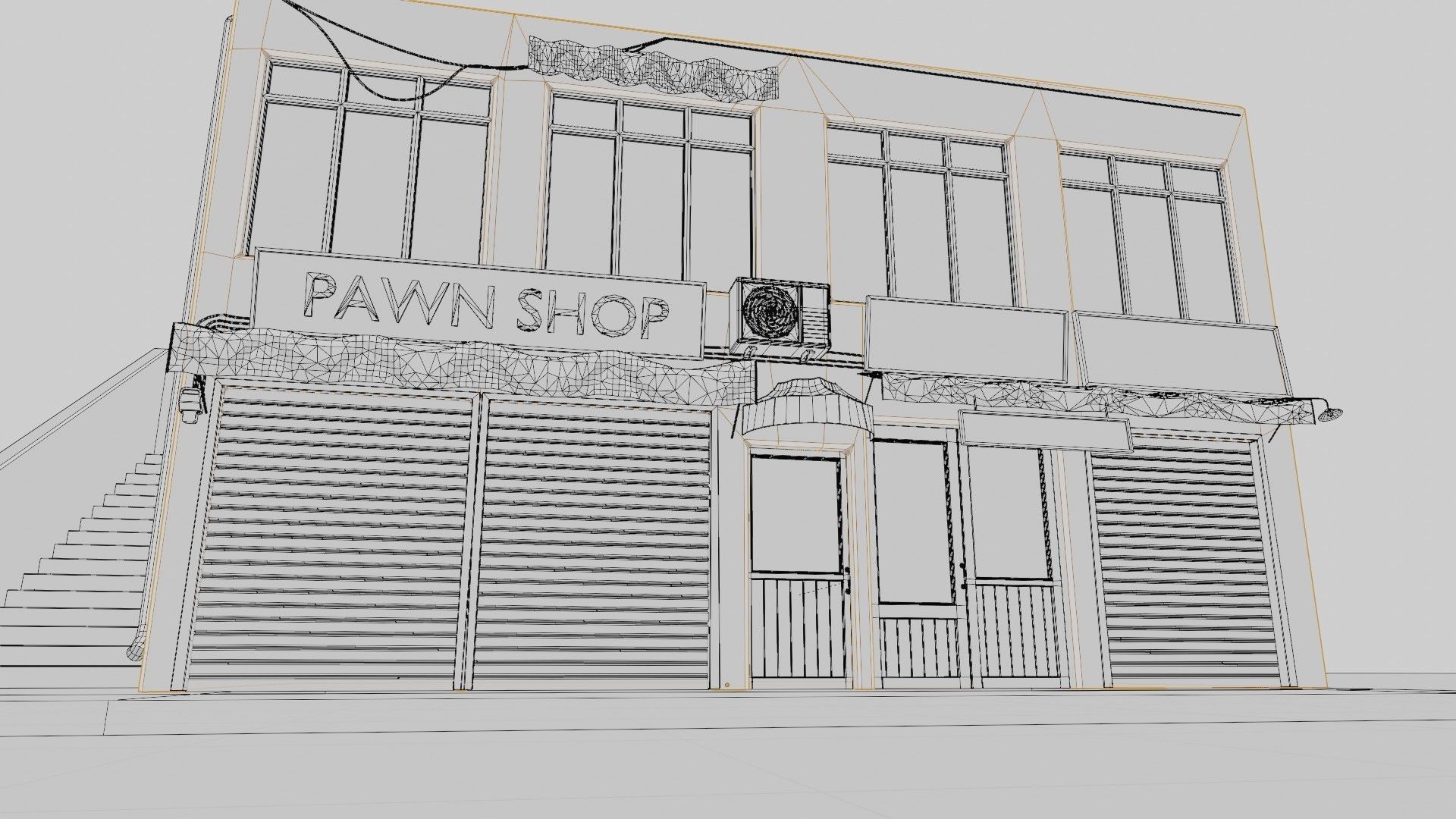 3D model typical street Building with shops with 4k pbr textures VR ...