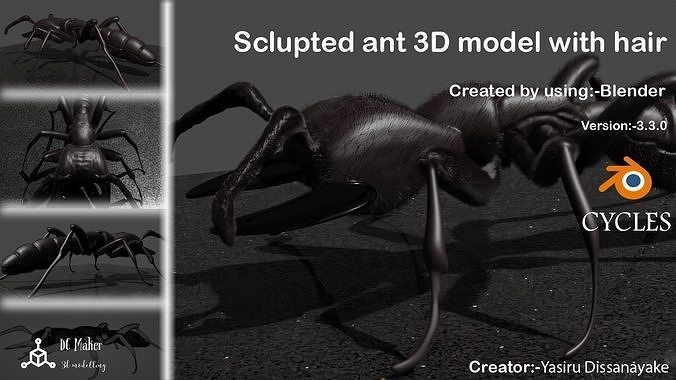 3D model Sculpted ant 3D model with hair VR / AR / low-poly | CGTrader