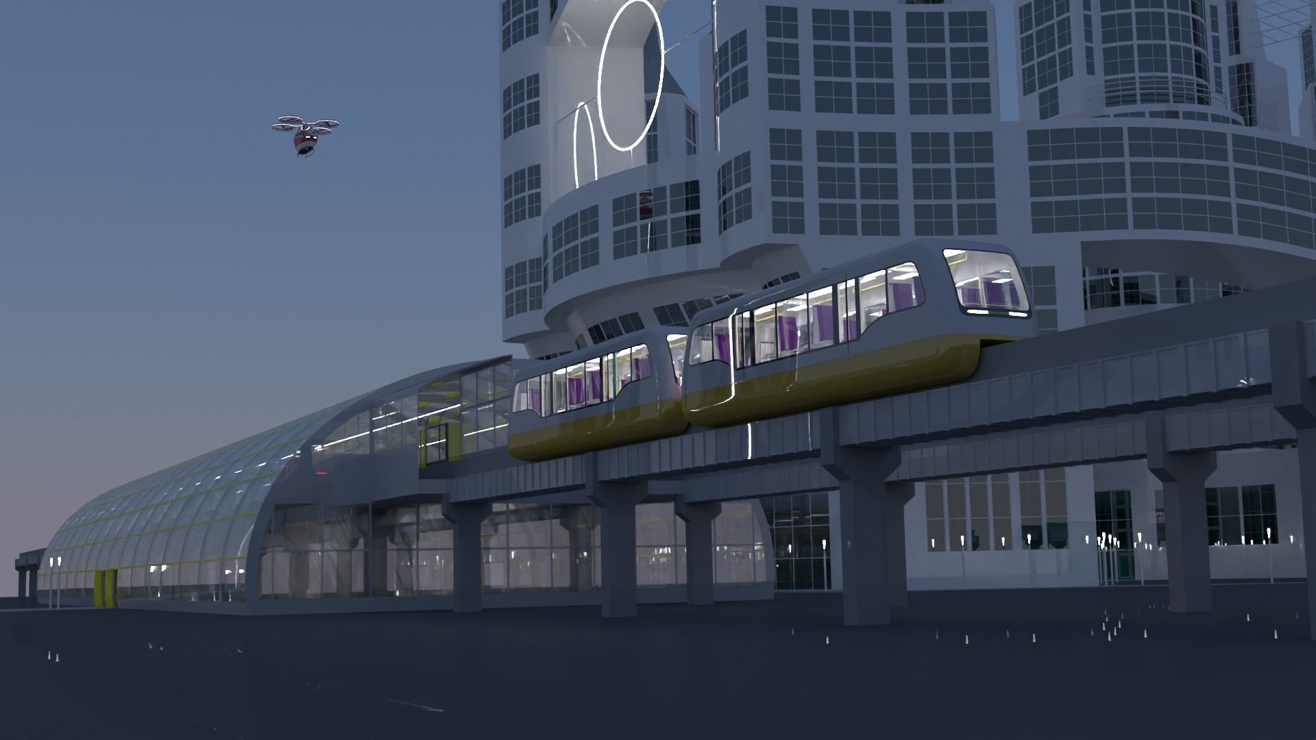 Future city with monorail 3D model | CGTrader