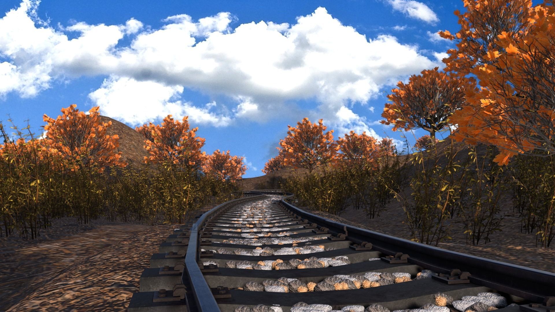 Railway Track 3D Scene 3D model | CGTrader