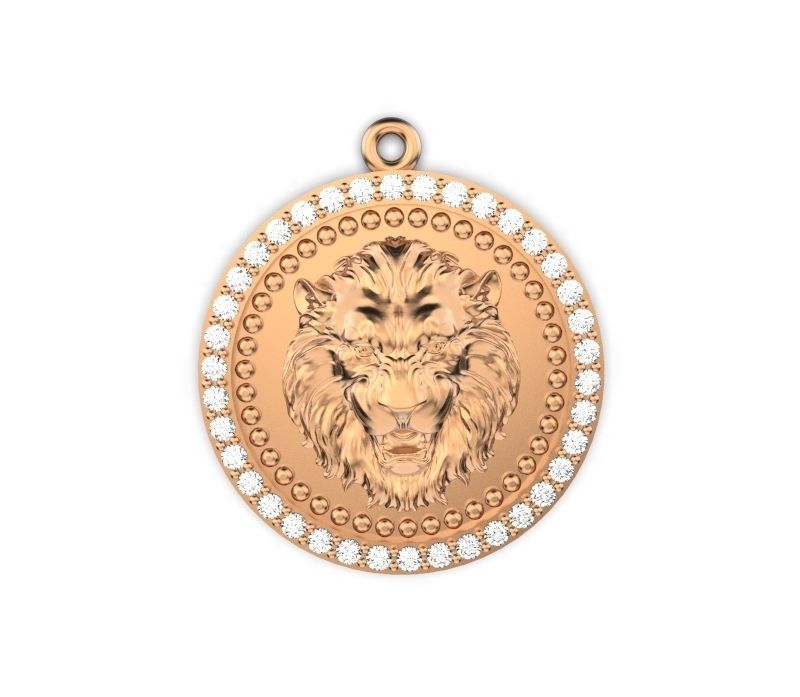 Lion pendant Gold pemdant with diamonds 3D model 3D printable | CGTrader