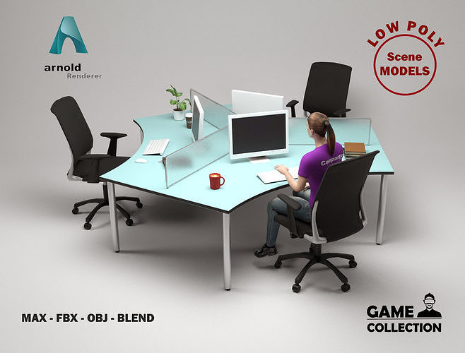 3D model Office Scene 4 VR / AR / low-poly | CGTrader