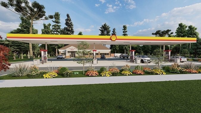 Small Shell Gas Station 3D model | CGTrader