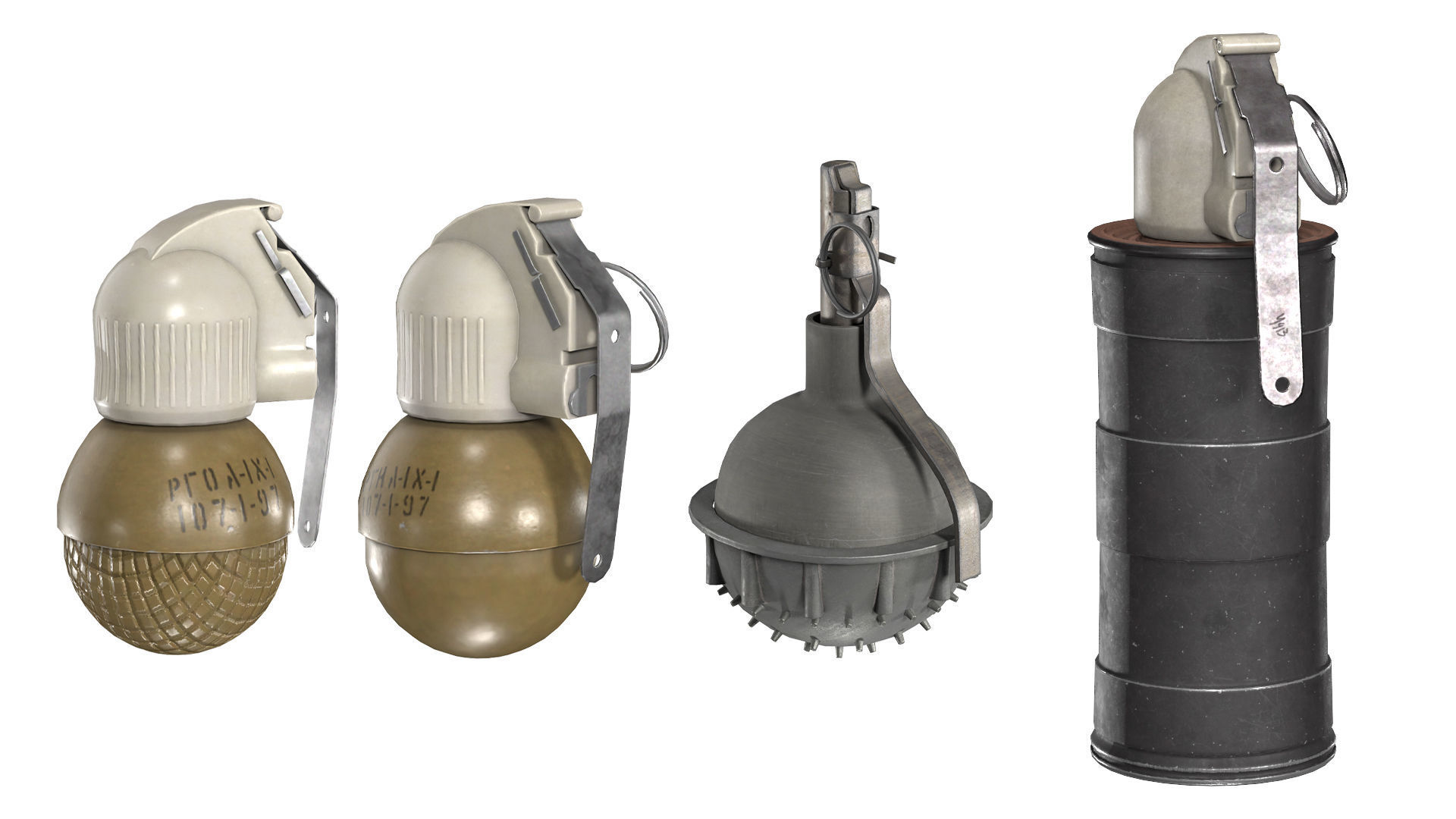 3D Model Collection MILITARY Game Ready Soviet Fragmentation Stun and Smoke grenades VR / AR ...