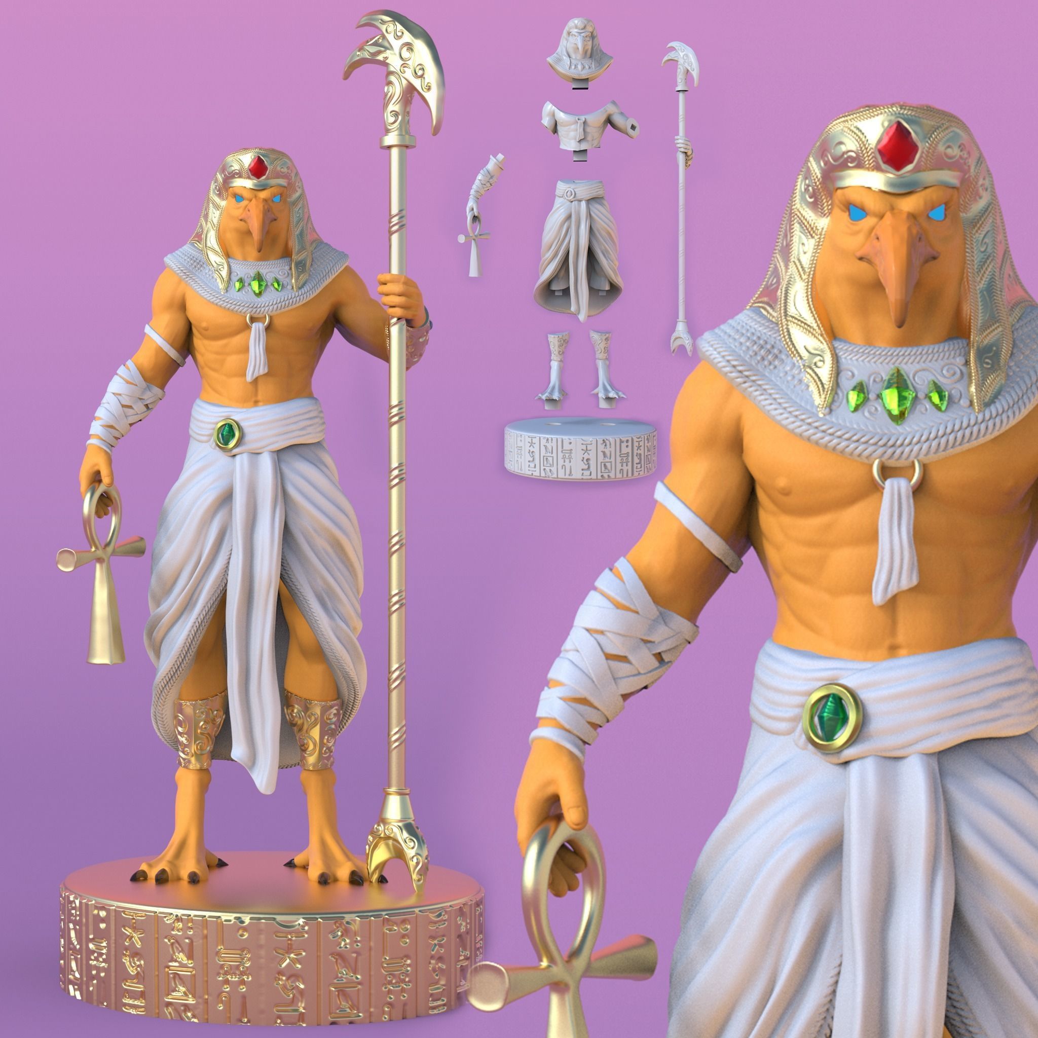 Horus two statues of egyptian god 3D model 3D printable | CGTrader