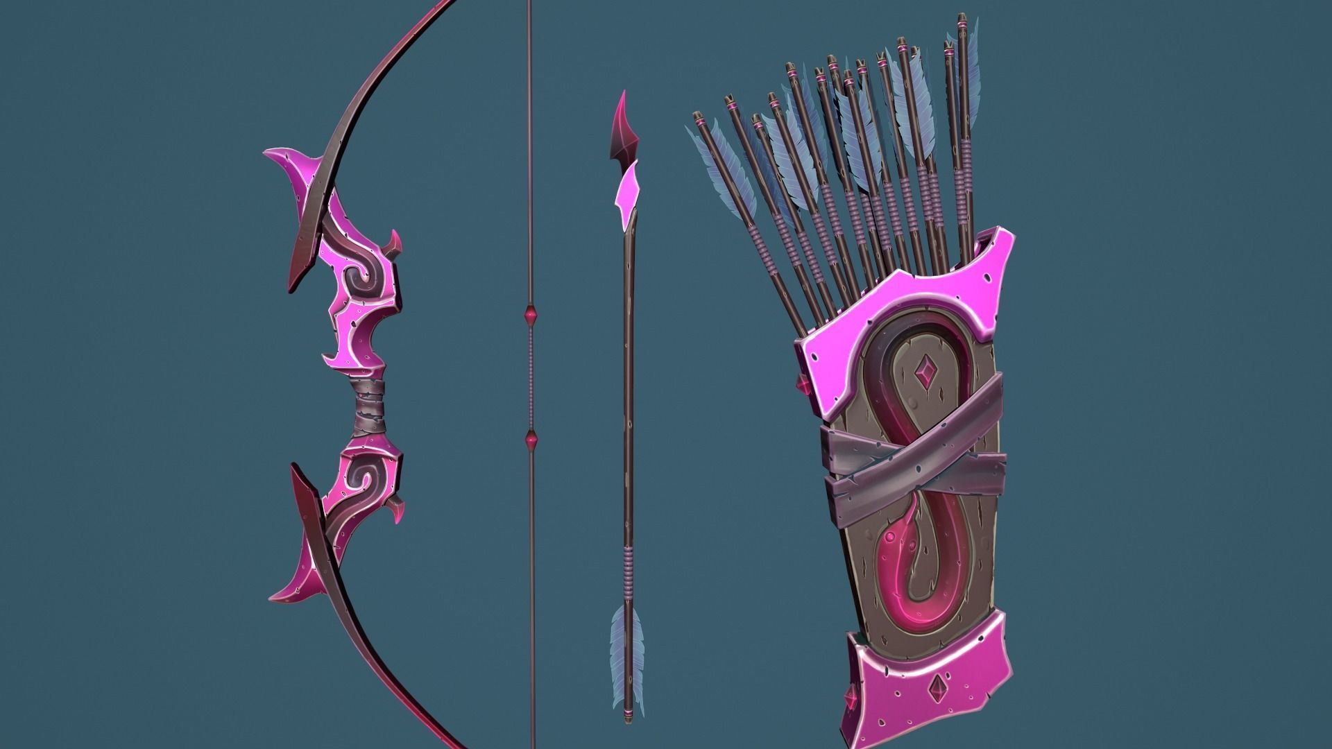 Snake bow and quiver 3d print 3D model 3D printable | CGTrader