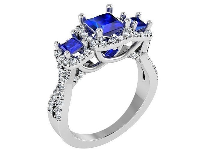 Blue 3-Stone ring 2983 3D print model 3D model 3D printable | CGTrader