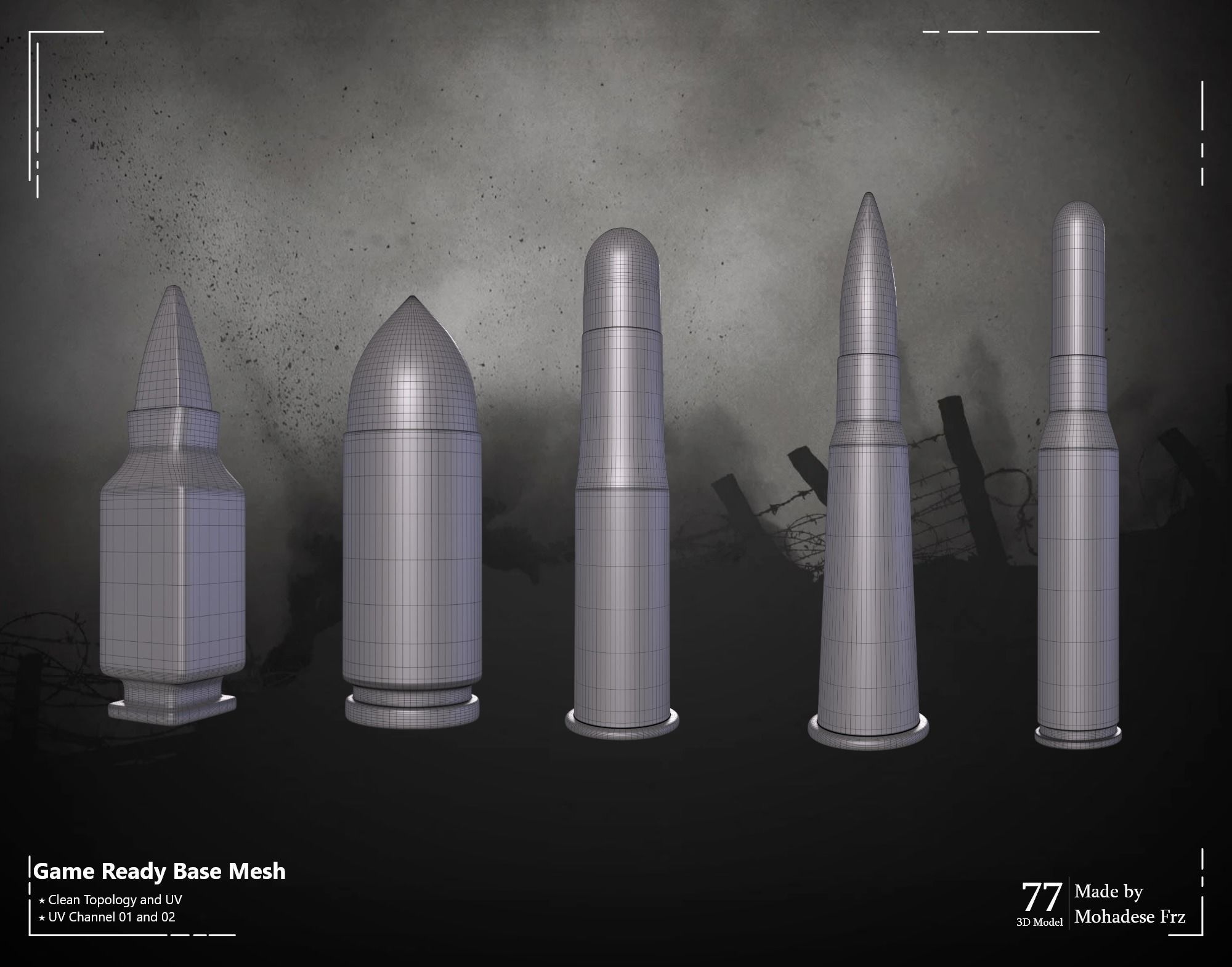 3D model 77 3D Model cartridge and Mortar WW12 Base Mesh -VOL 03 VR / AR / low-poly | CGTrader