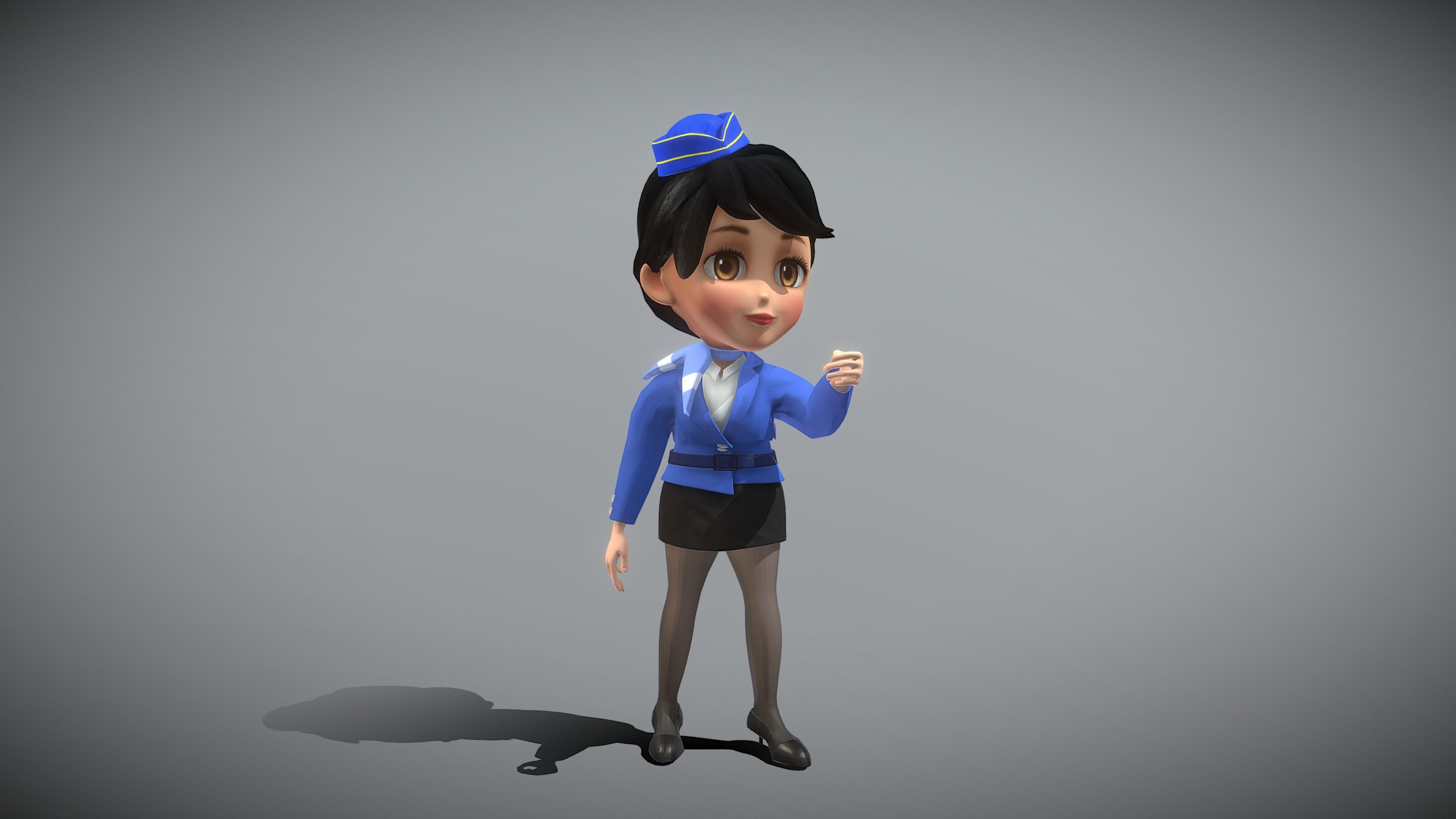 3D model Cartoon Airline Stewardess VR / AR / low-poly rigged animated ...