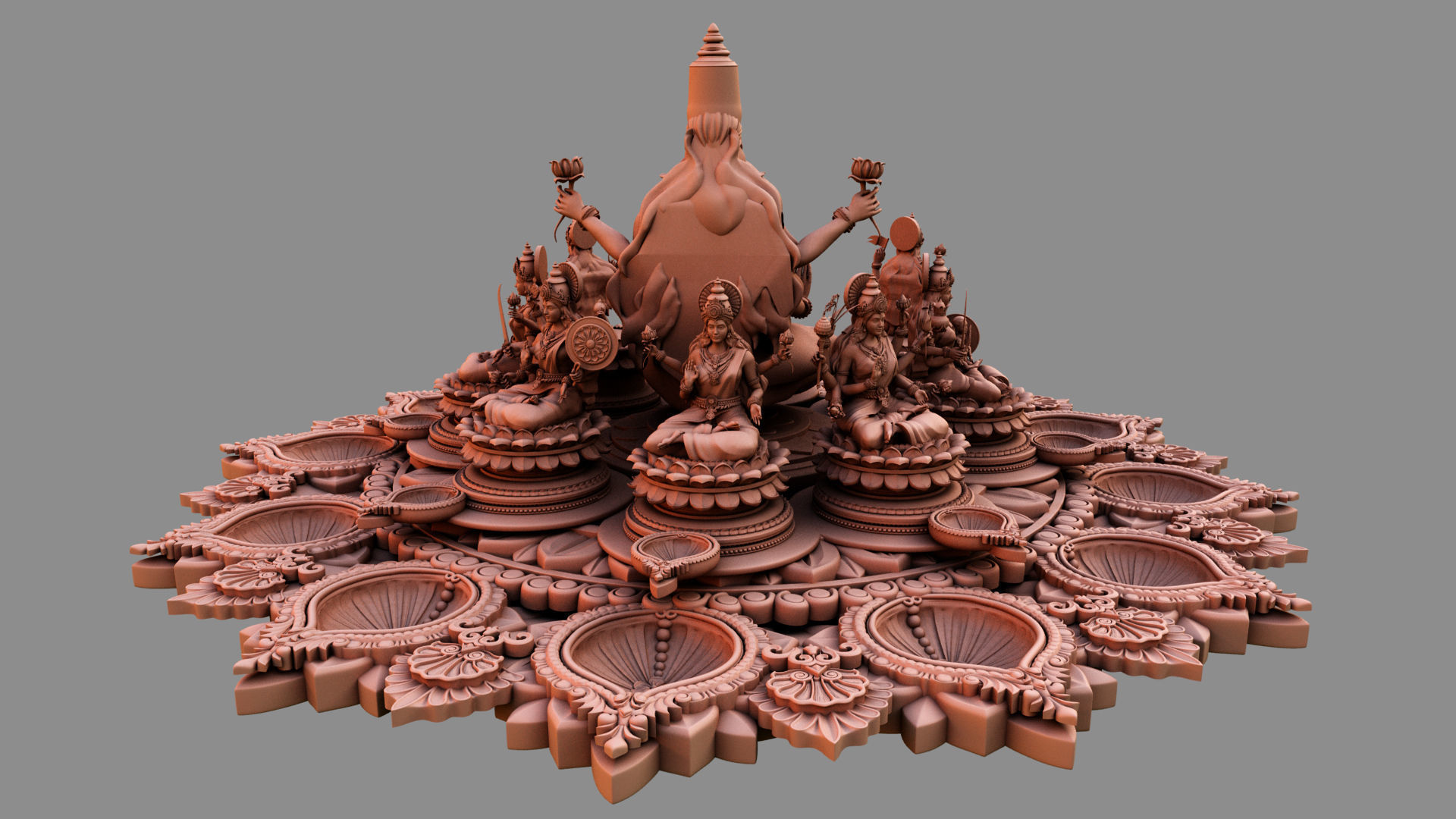 clay oil lamp ashtalakshmi 3D model | CGTrader