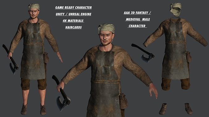3D model 3D AAA Medieval Male Character - Butcher Man VR / AR / low ...