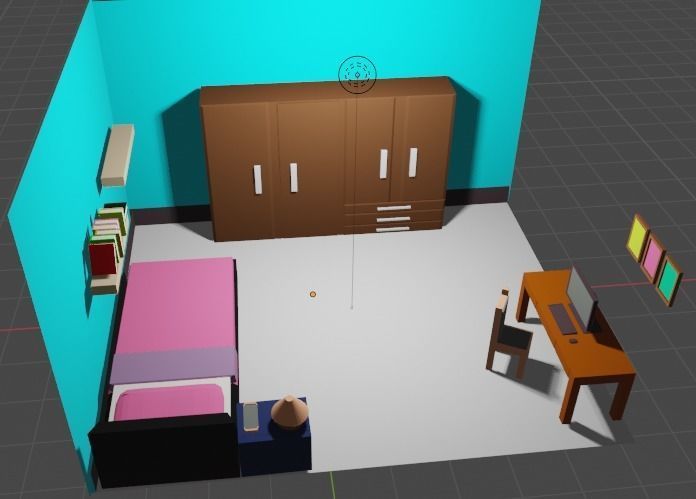 3D model Quarto Low-Poly room with bed and desk VR / AR / low-poly ...