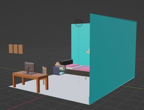 3D model Quarto Low-Poly room with bed and desk VR / AR / low-poly ...
