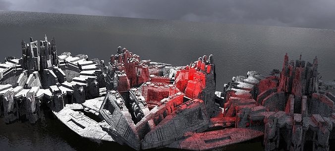 Sci-Fi dark Platforms Floating Kitbash 2 3D model | CGTrader