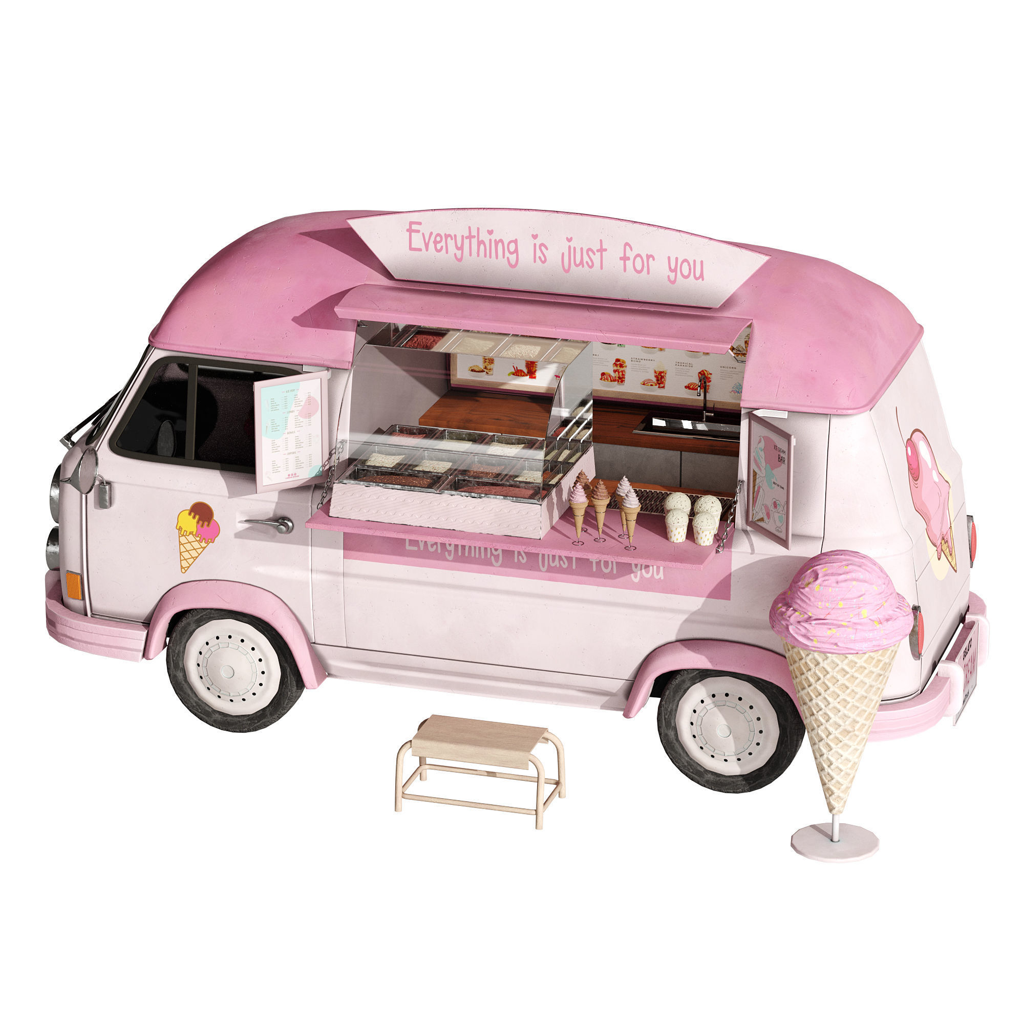 Ice Cream Pink Van 3D model | CGTrader