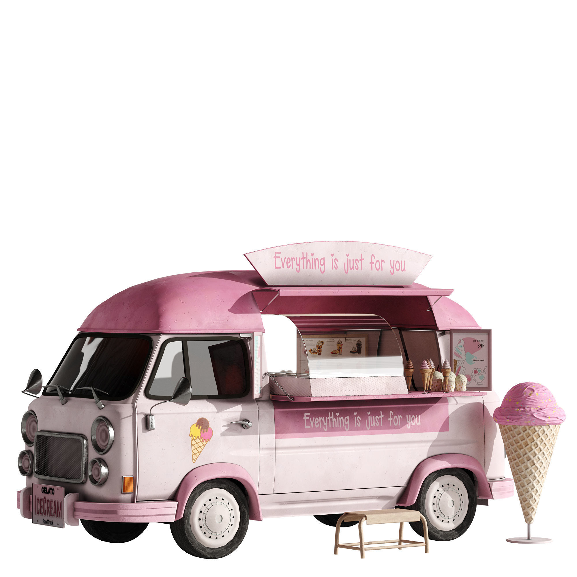 Ice Cream Pink Van 3D model | CGTrader