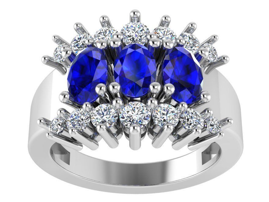 3-Stone blue diamond ring 3002 3D print model 3D model 3D printable ...