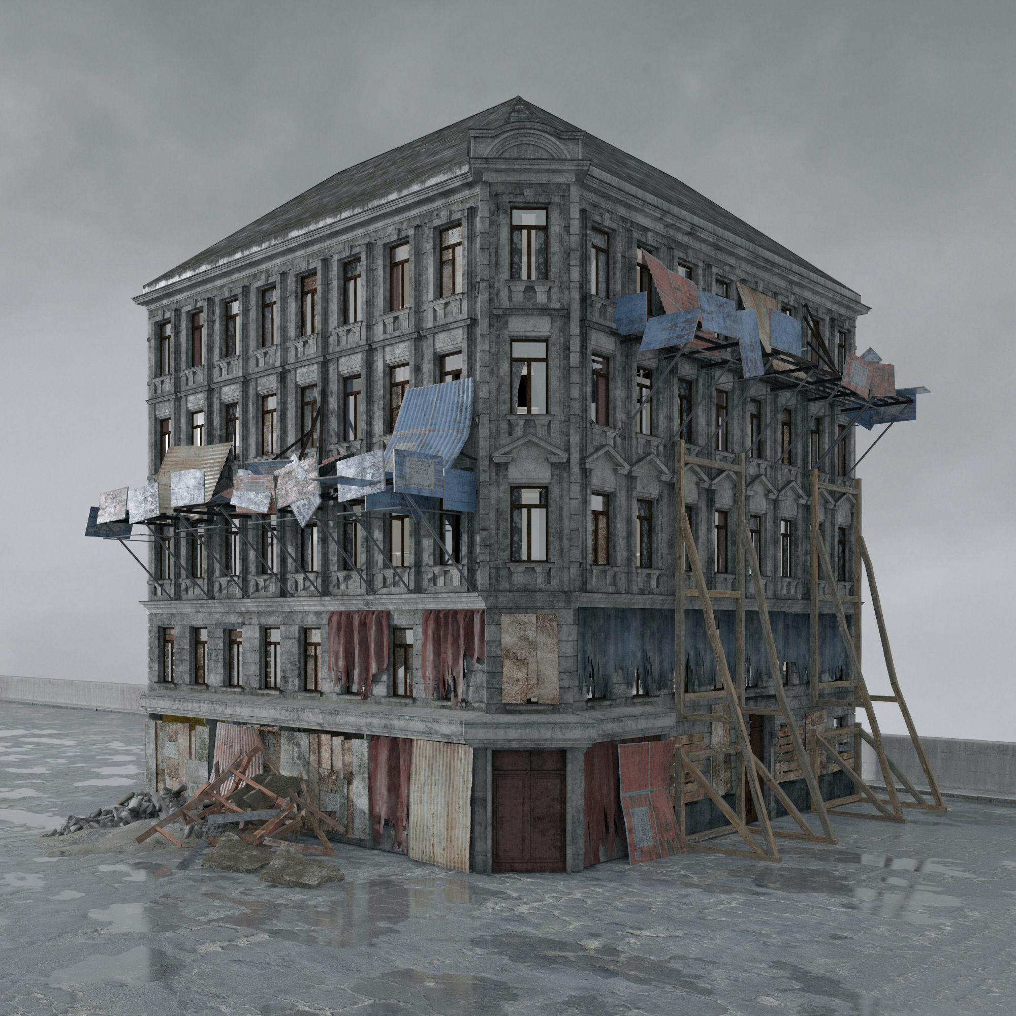 Archmodels vol 265 - collection of post apocalyptic buildings 3D model ...