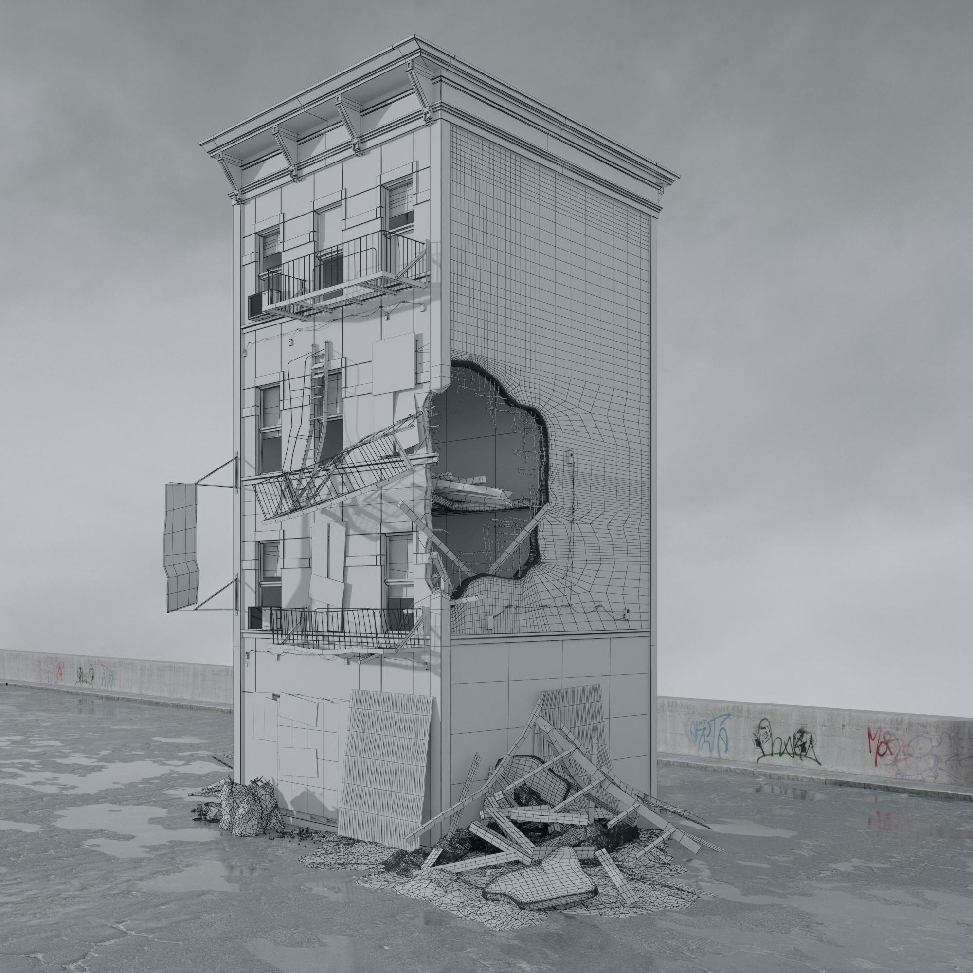 Archmodels vol 265 - collection of post apocalyptic buildings 3D model ...