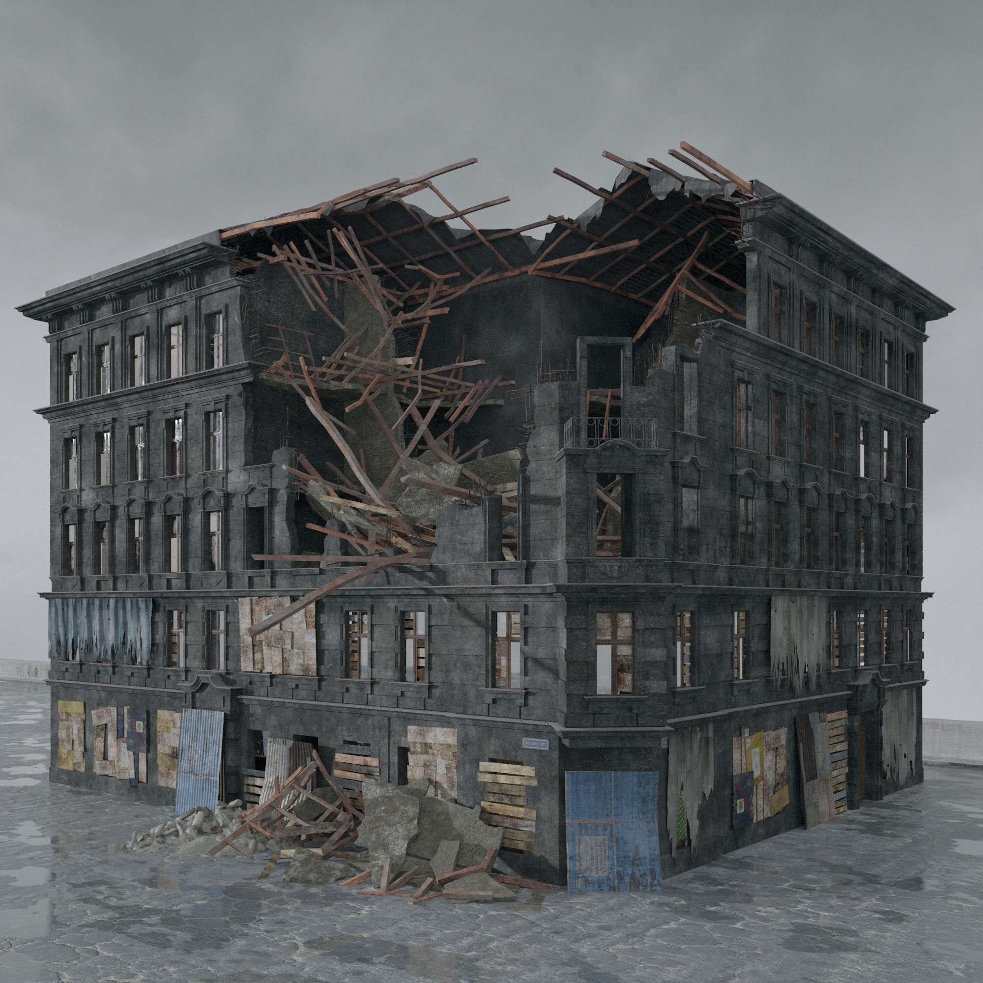 Archmodels vol 265 - collection of post apocalyptic buildings 3D model ...