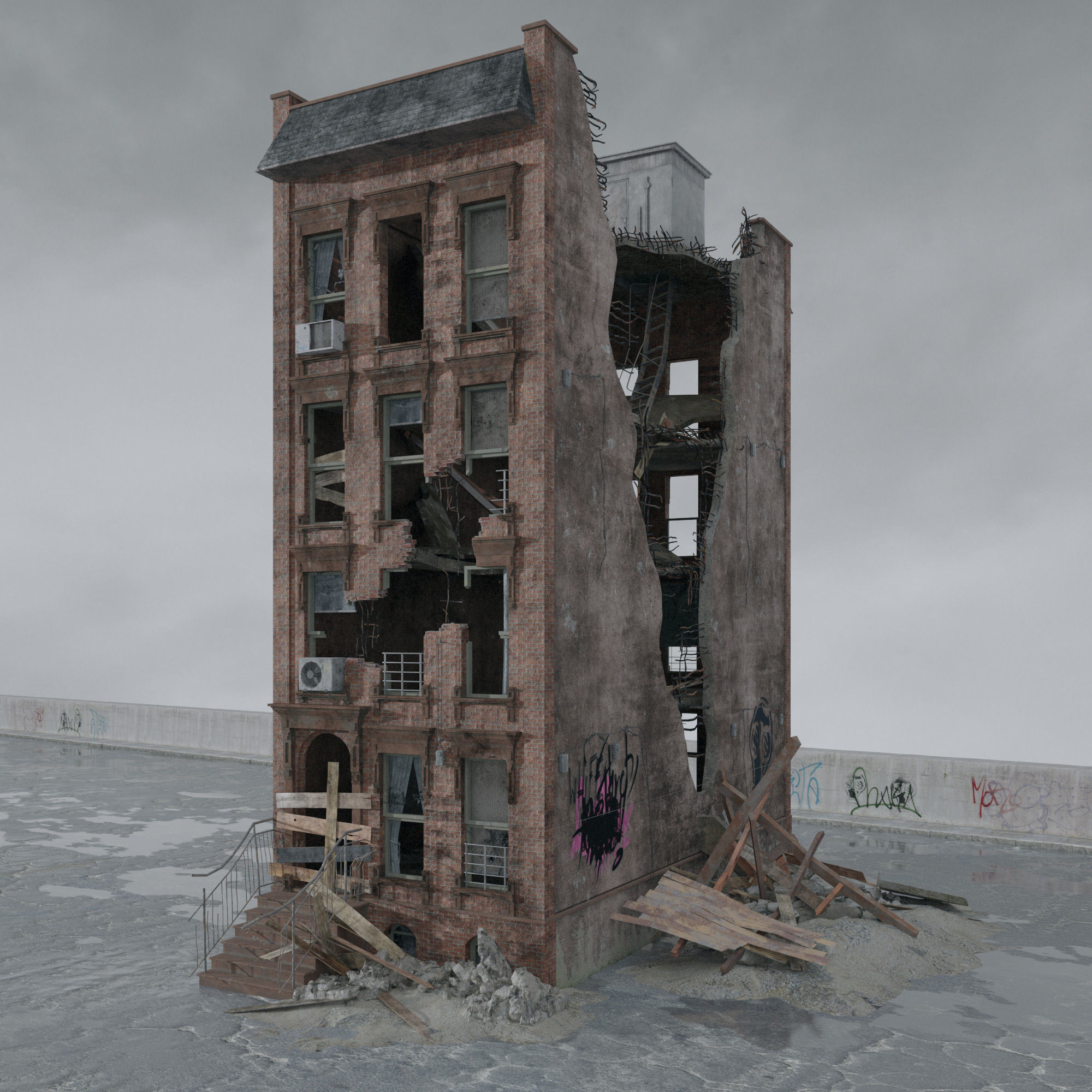 Archmodels vol 265 - collection of post apocalyptic buildings 3D model ...