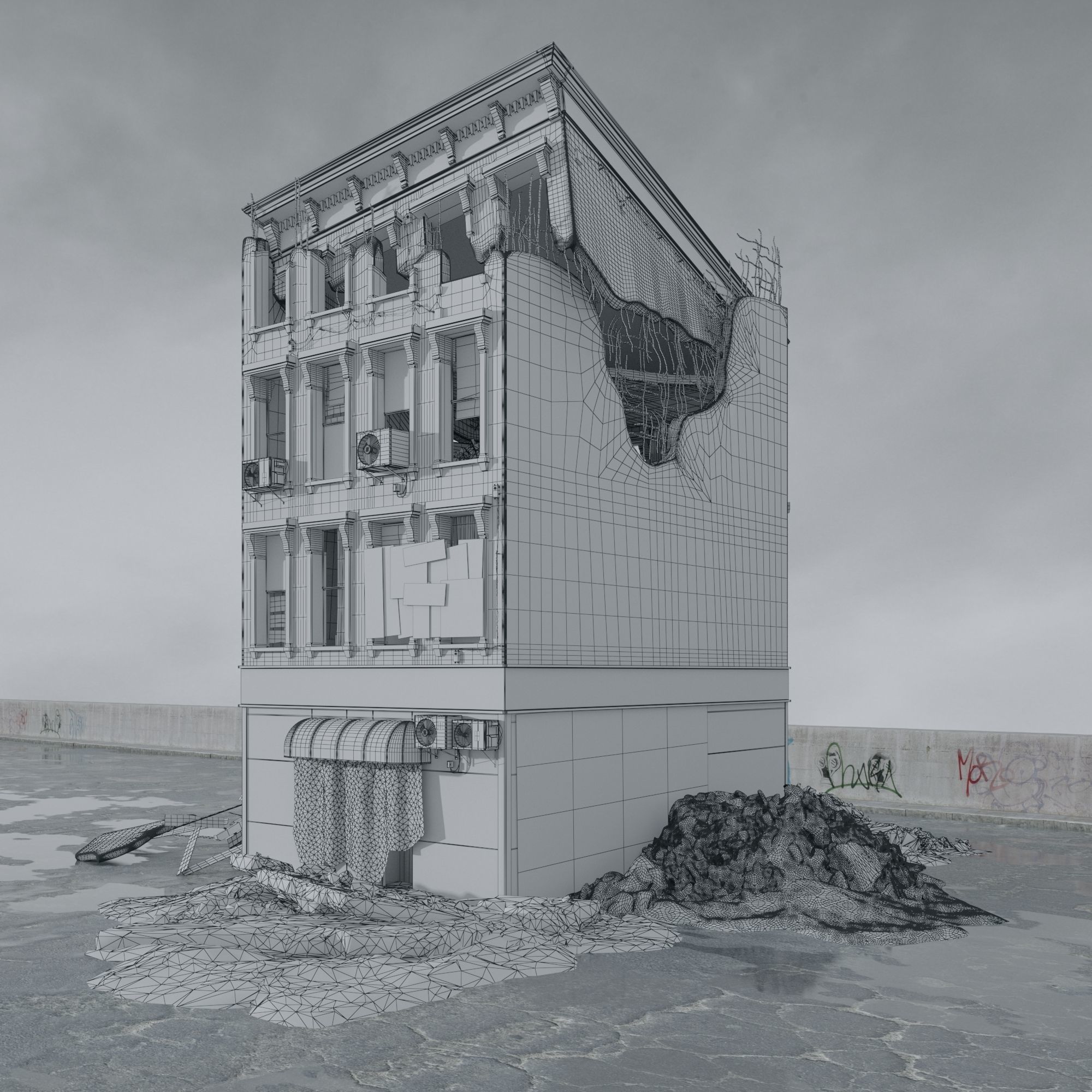 Archmodels vol 265 - collection of post apocalyptic buildings 3D model ...
