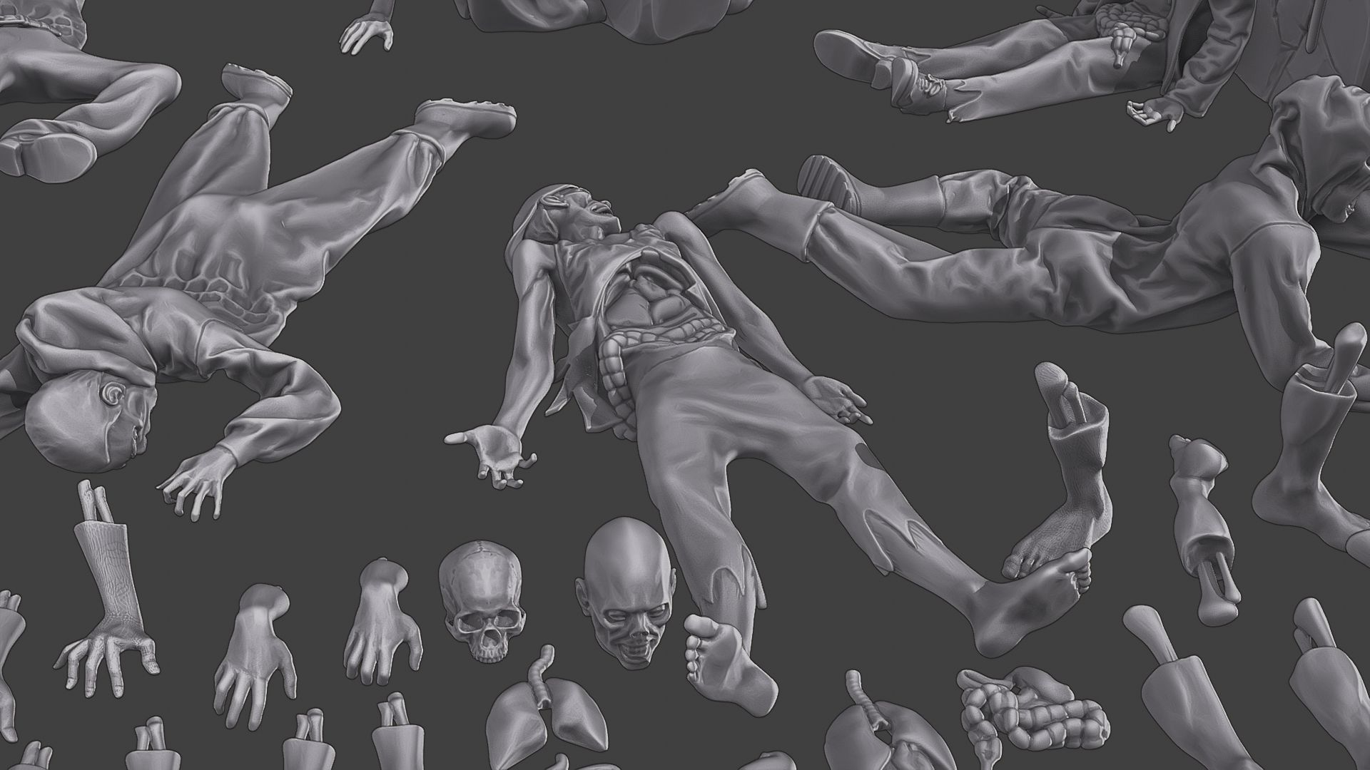 Zombie Crushed and Breaks Pack 1 3D model 3D printable | CGTrader
