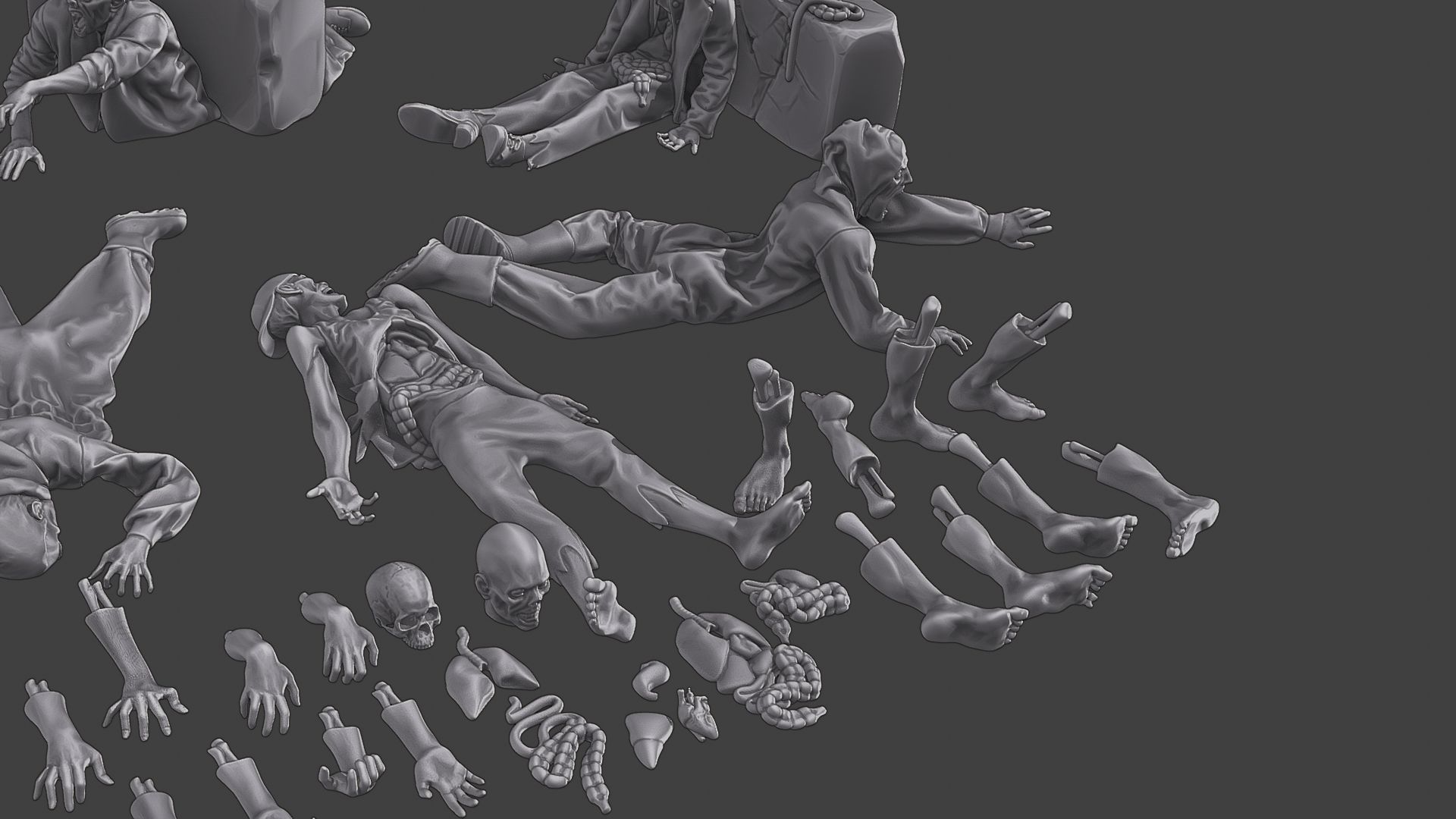 Zombie Crushed and Breaks Pack 1 3D model 3D printable | CGTrader