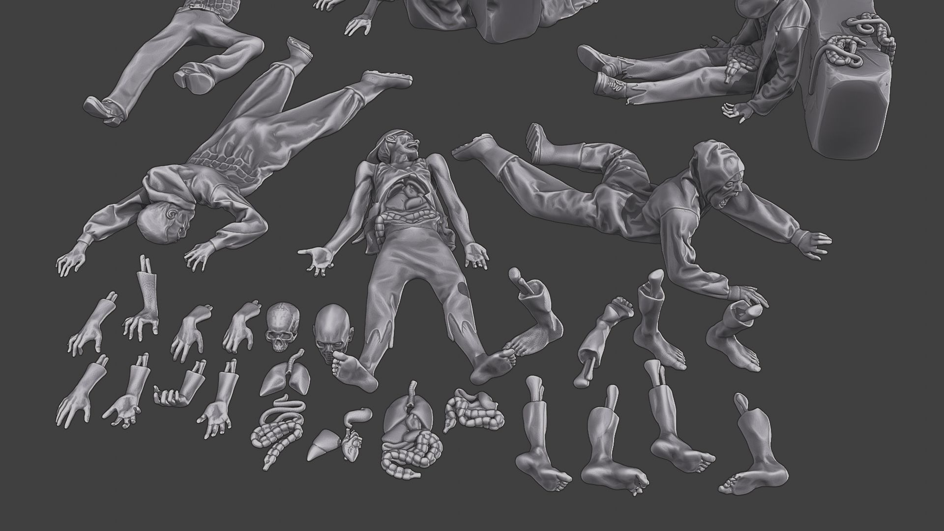 Zombie Crushed and Breaks Pack 1 3D model 3D printable | CGTrader