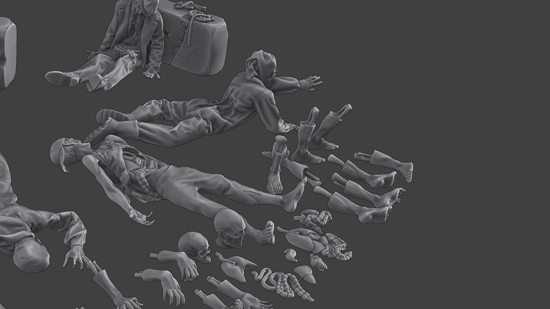 Zombie Crushed and Breaks Pack 1 3D model 3D printable | CGTrader