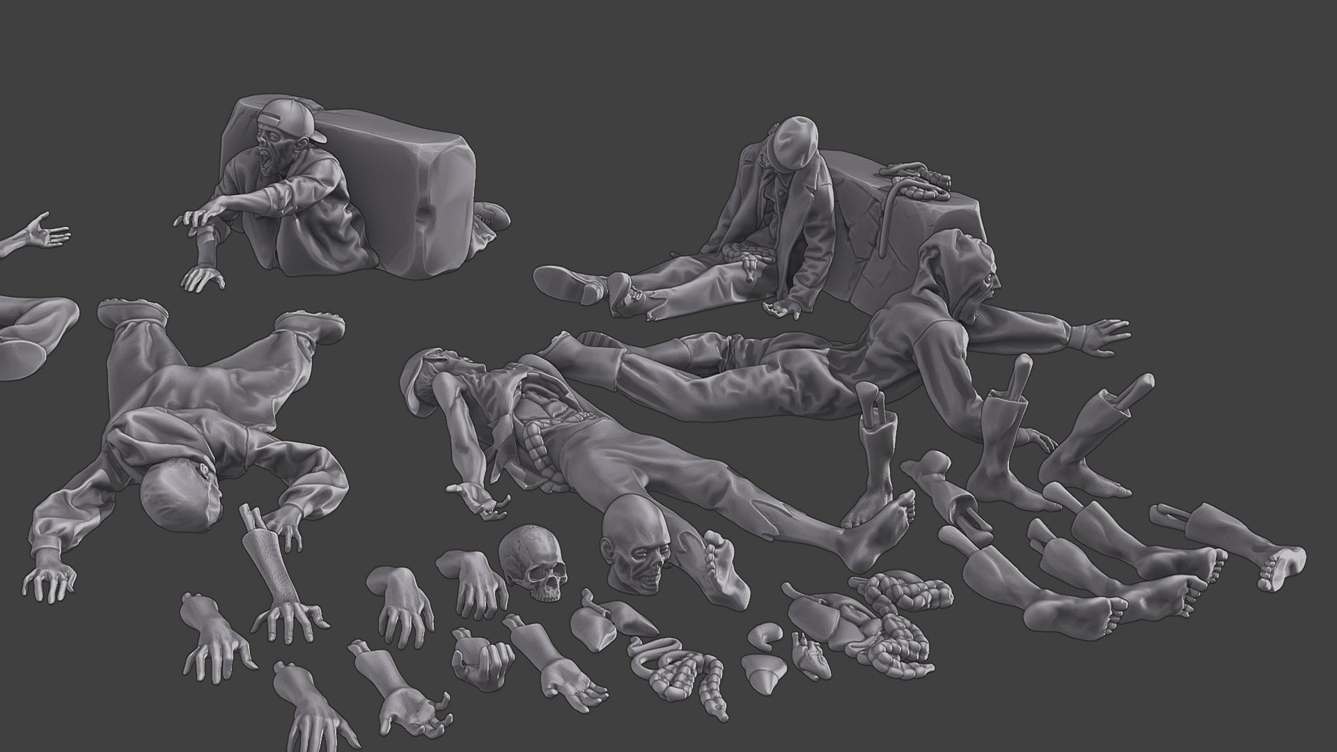 Zombie Crushed and Breaks Pack 1 3D model 3D printable | CGTrader