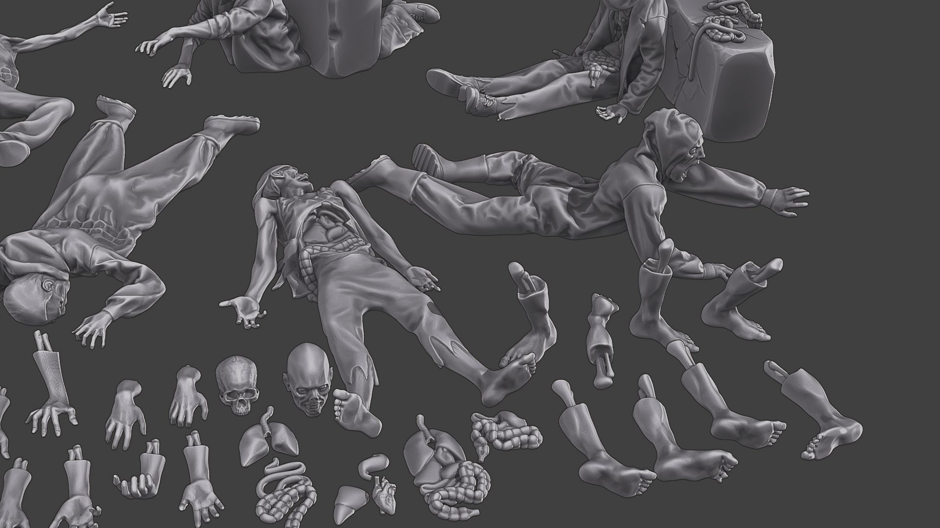 Zombie Crushed and Breaks Pack 1 3D model 3D printable | CGTrader