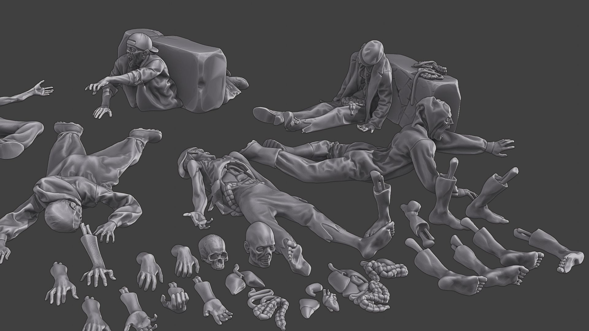 Zombie Crushed and Breaks Pack 1 3D model 3D printable | CGTrader