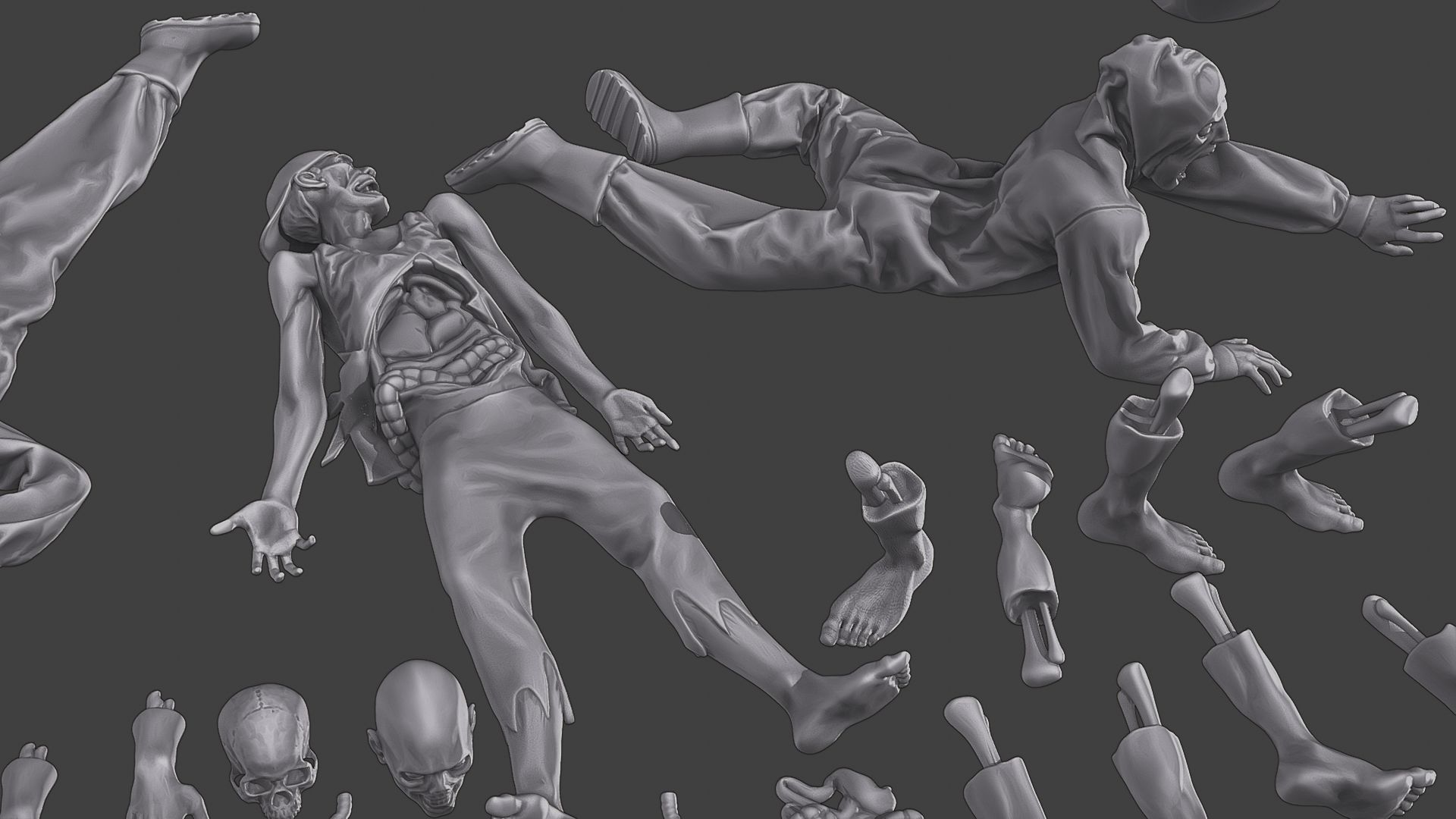 Zombie Crushed and Breaks Pack 1 3D model 3D printable | CGTrader