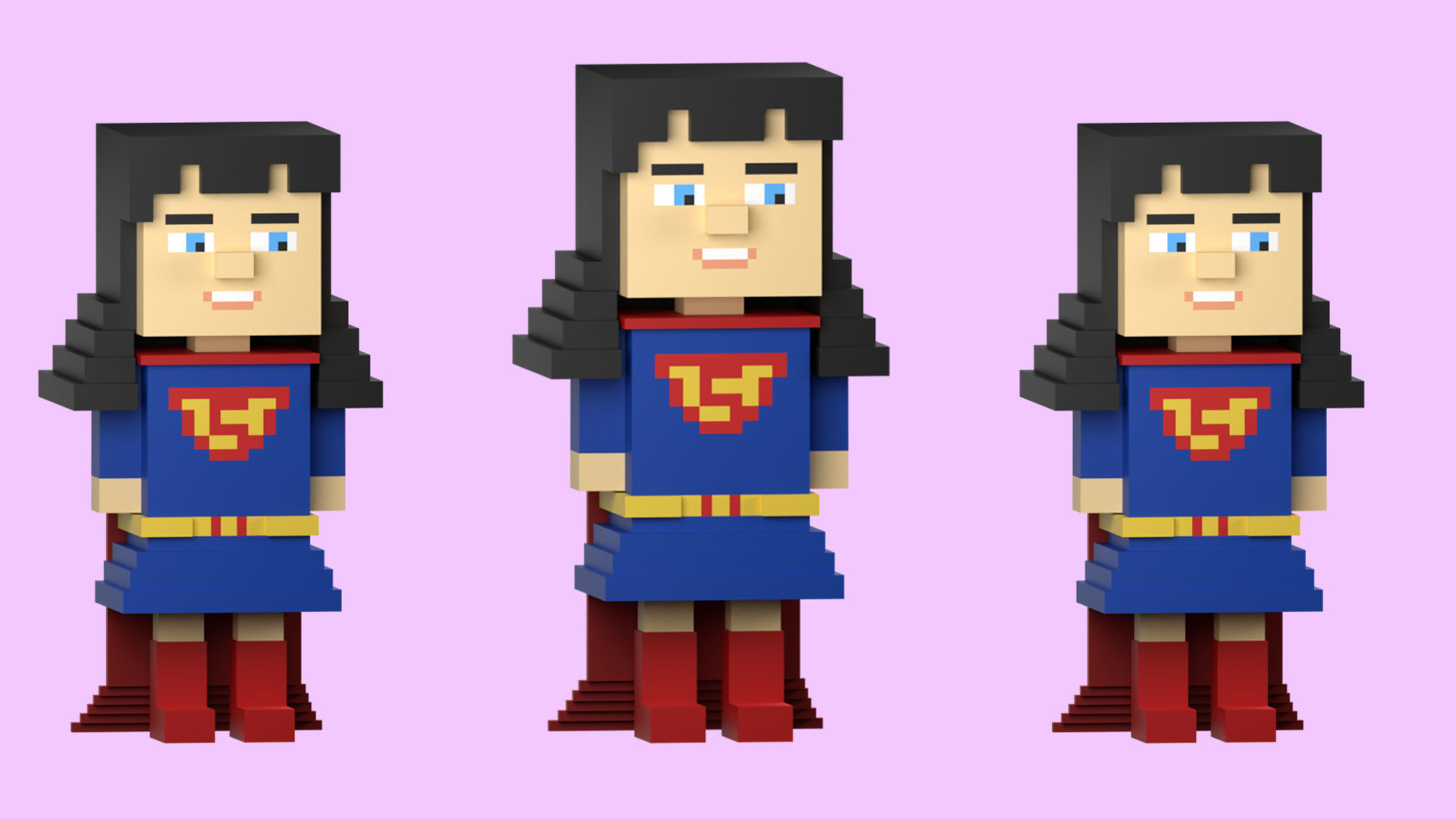 3D model Low poly characters 3 heroes in voxel style VR / AR / low-poly ...