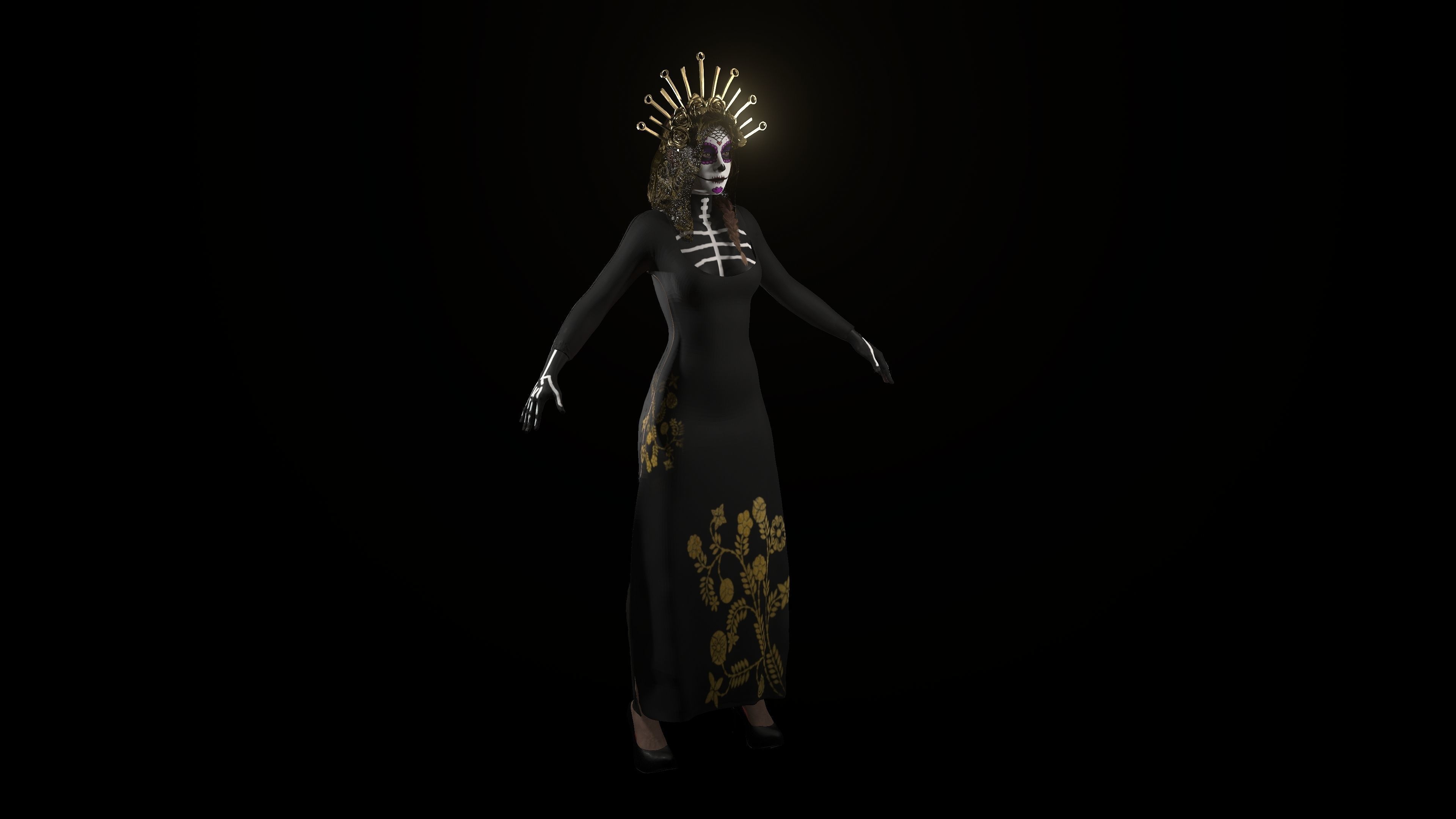 3D model Catrina skeleton woman in dress VR / AR / low-poly | CGTrader