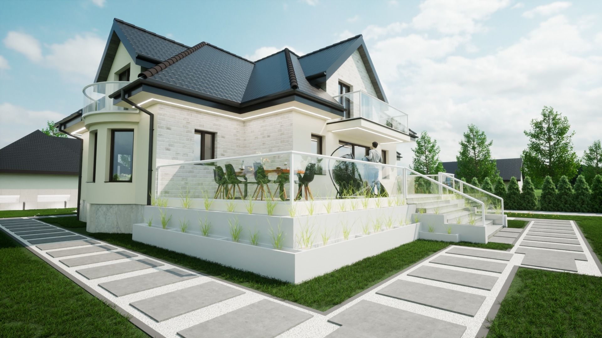 classic modern house with fence archicad and twinmotion file 3D model ...