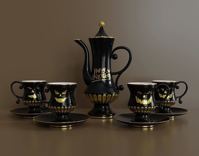 Halloween black coffee set 3D model | CGTrader