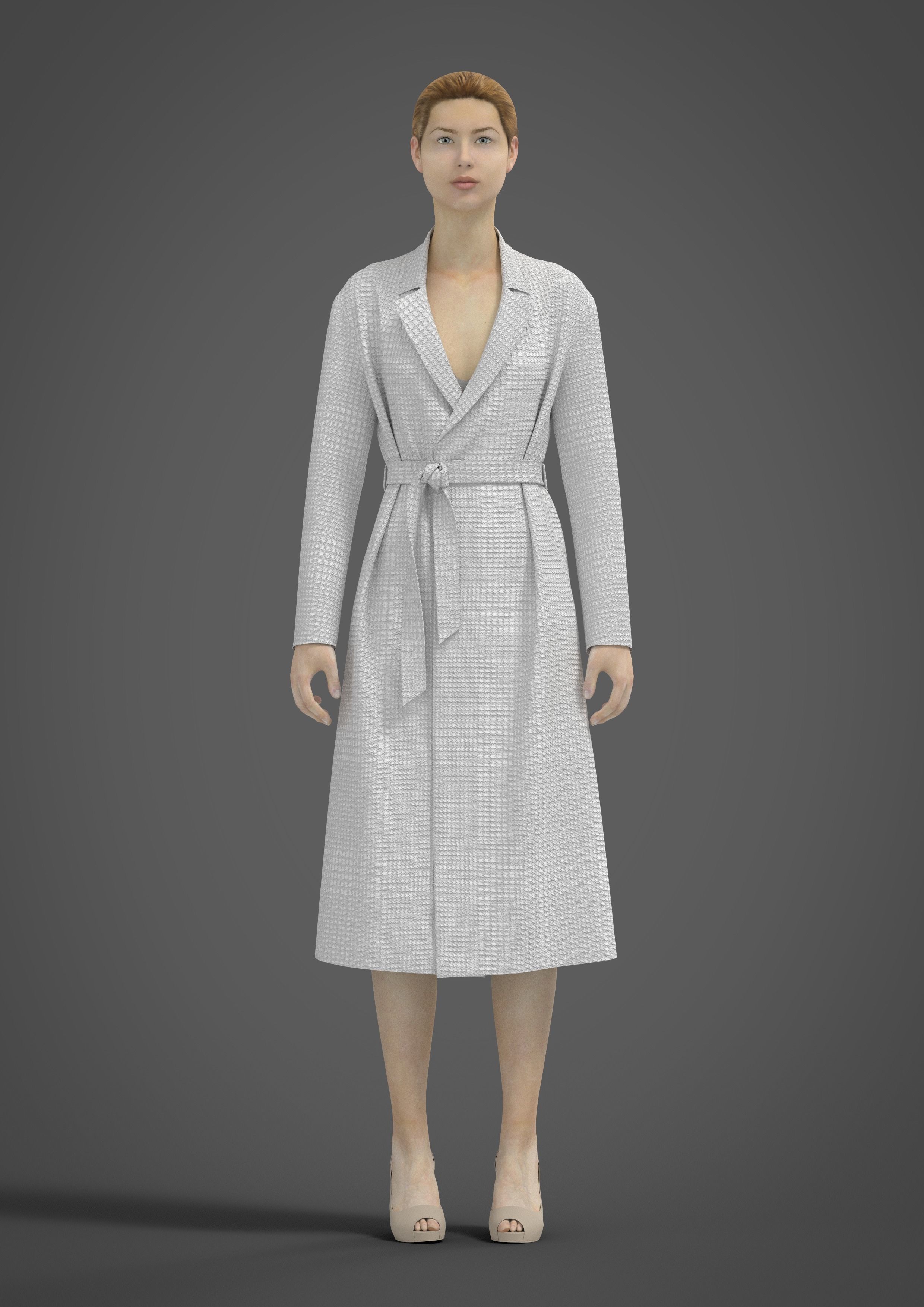 Belted coat women Clo3D Marvelous 3D model | CGTrader