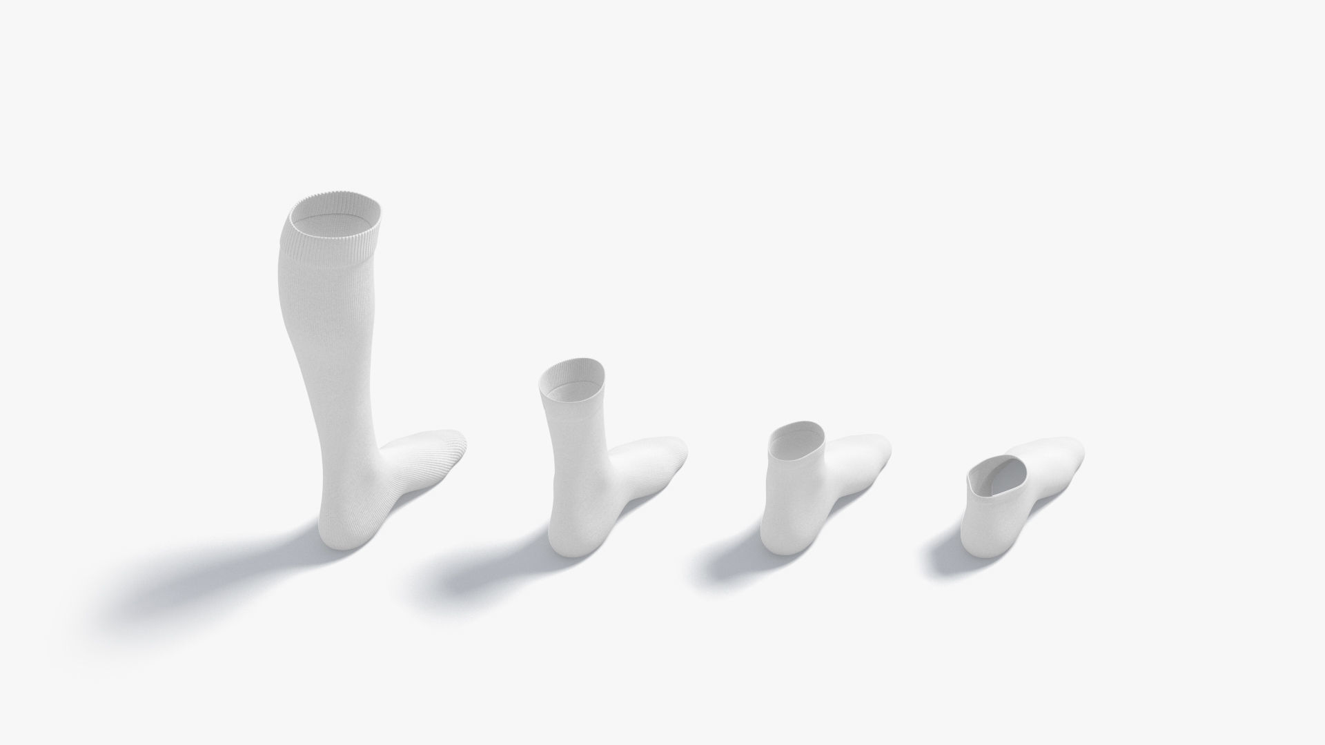 3D model White Single Socks different shapes - fabric sox VR / AR / low ...