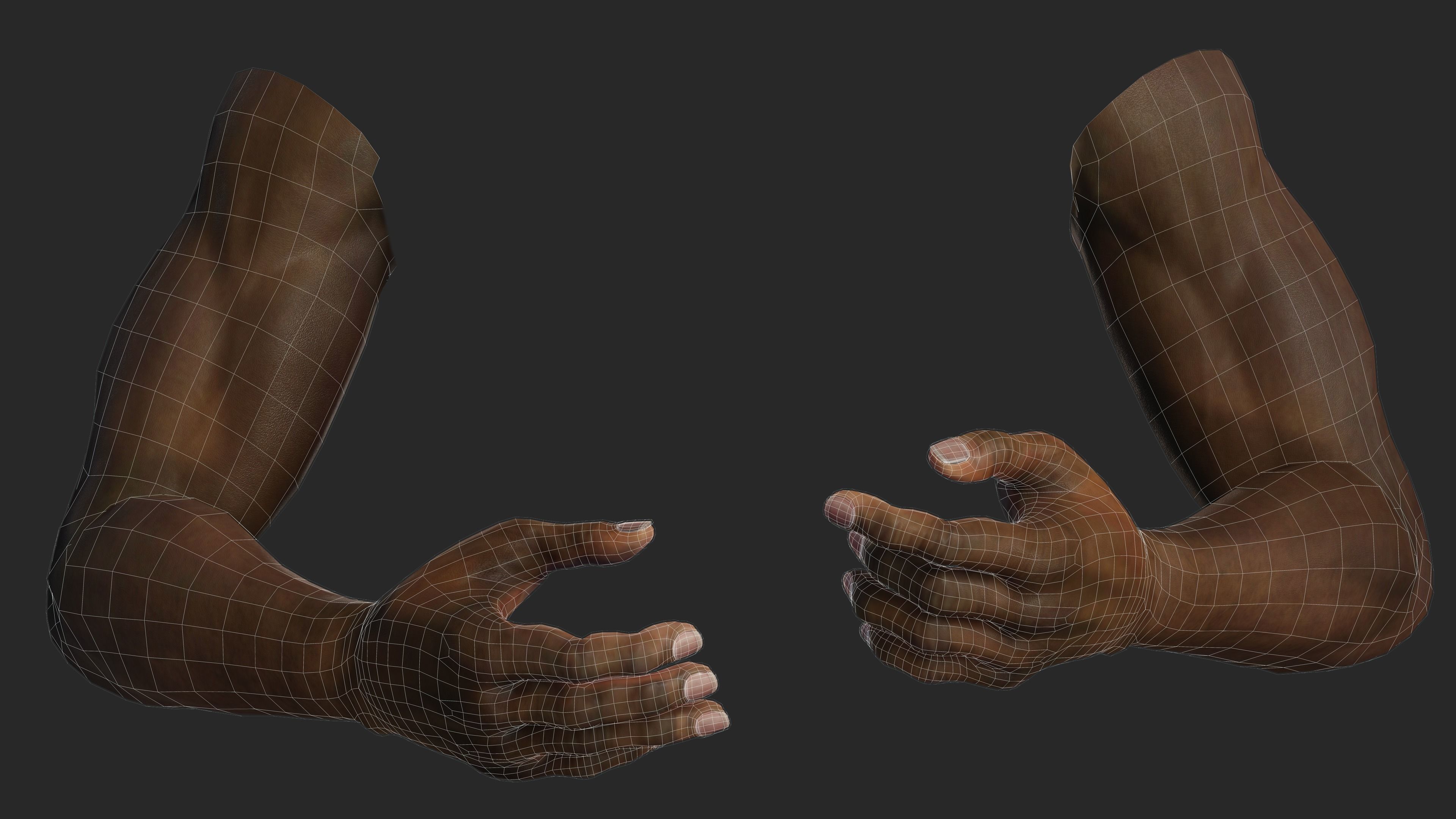 3D model Black Realistic Hands left and right hand with 5 LODs VR / AR ...
