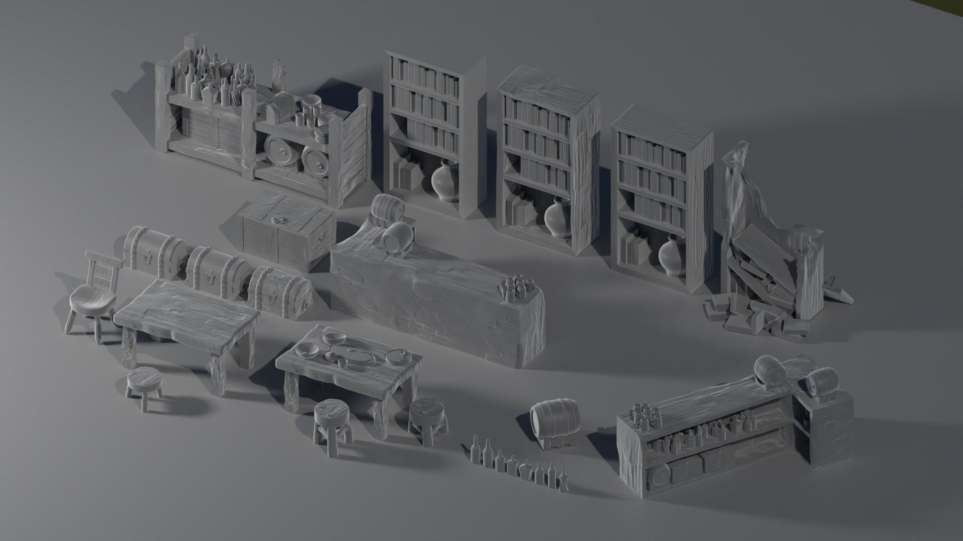 Fantasy tavern furniture set - Miniatures - 3D printable 3D model 3D ...