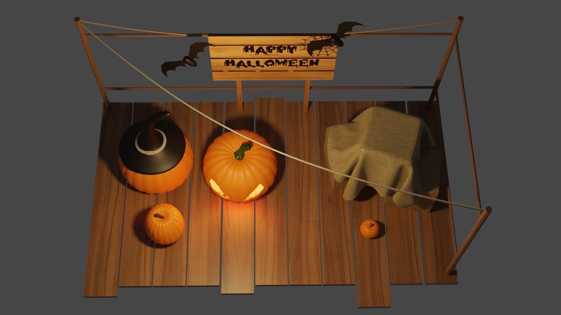 Happy Halloween Realistic Pumpkins with props 3D model | CGTrader