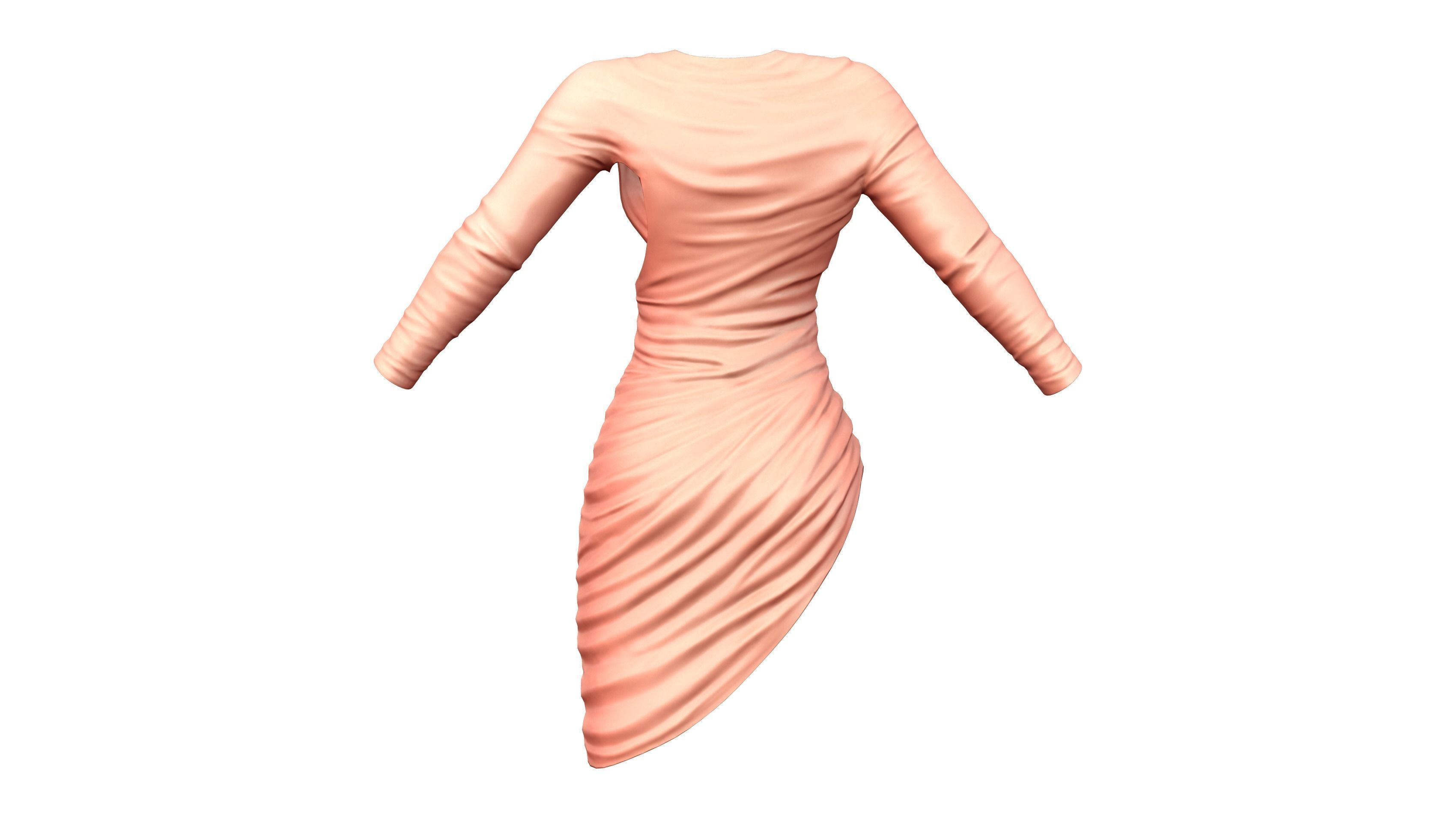 3D model Asymmetric Skirt Brooch Pin Held Chest Peach Gathered Dress VR ...