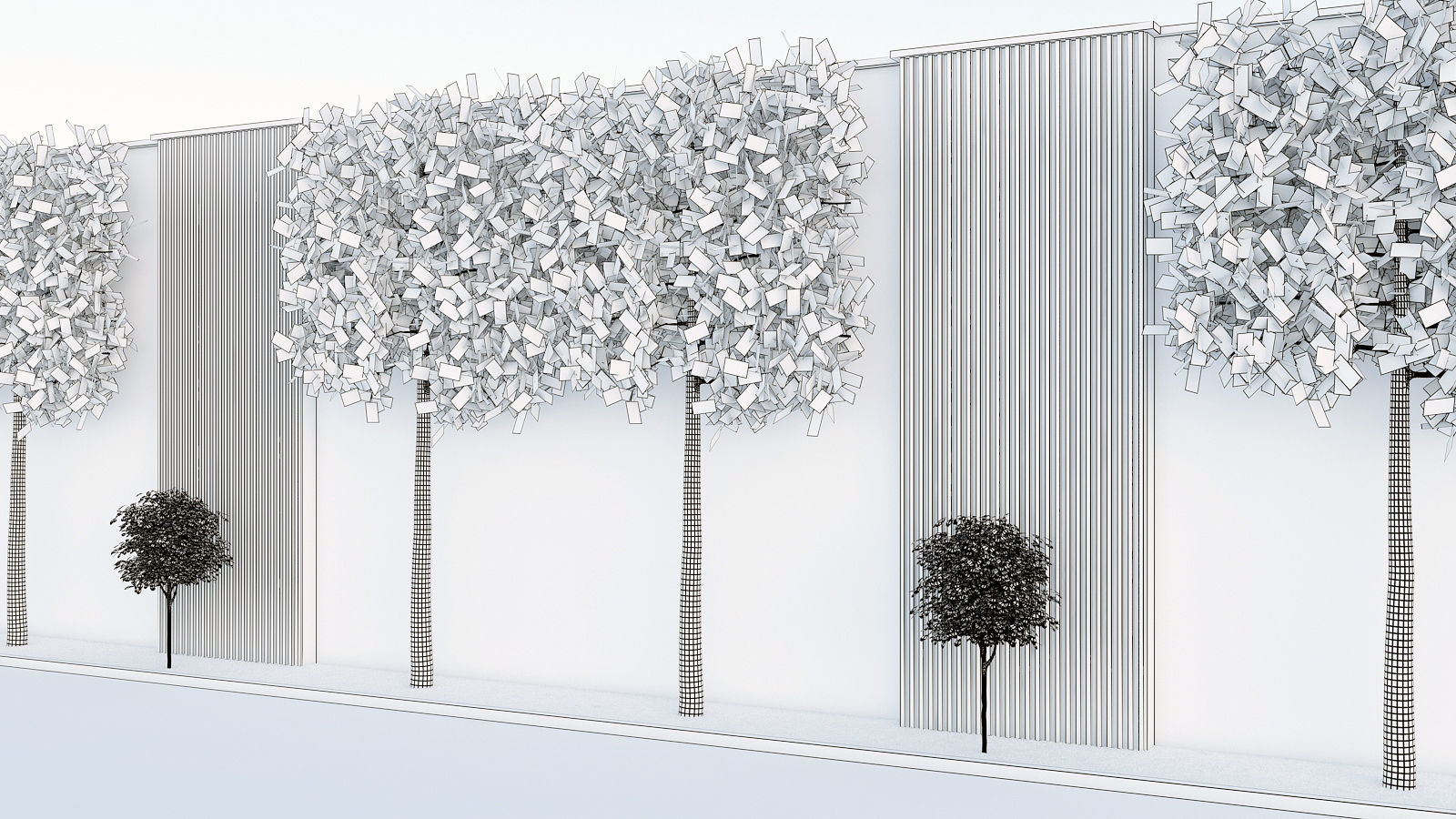 Brick Fence With Pleached Trees 3D model | CGTrader