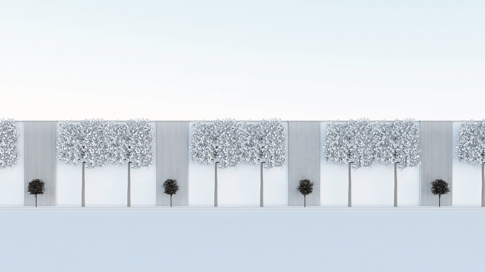 Brick Fence With Pleached Trees 3D model | CGTrader