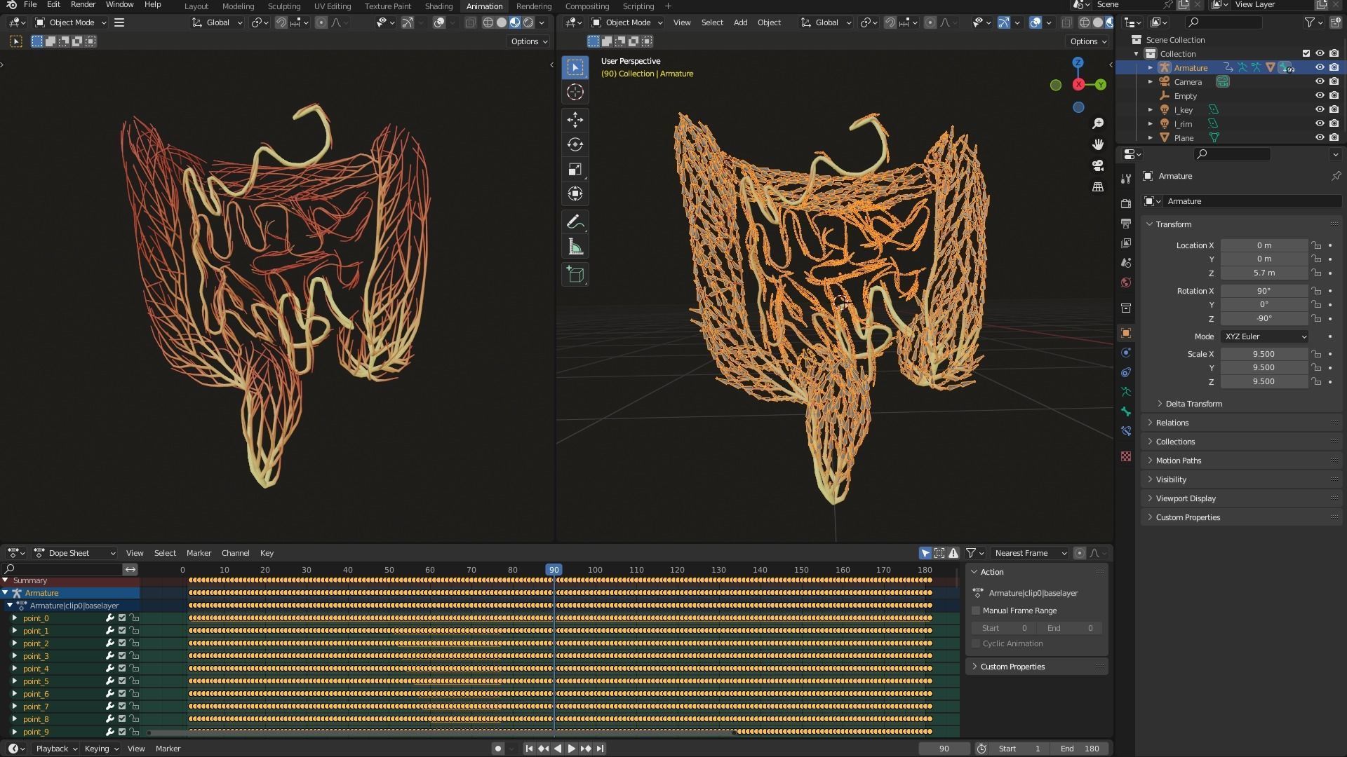 Human intestines made out of lines Unrolling growing animation 3D model ...