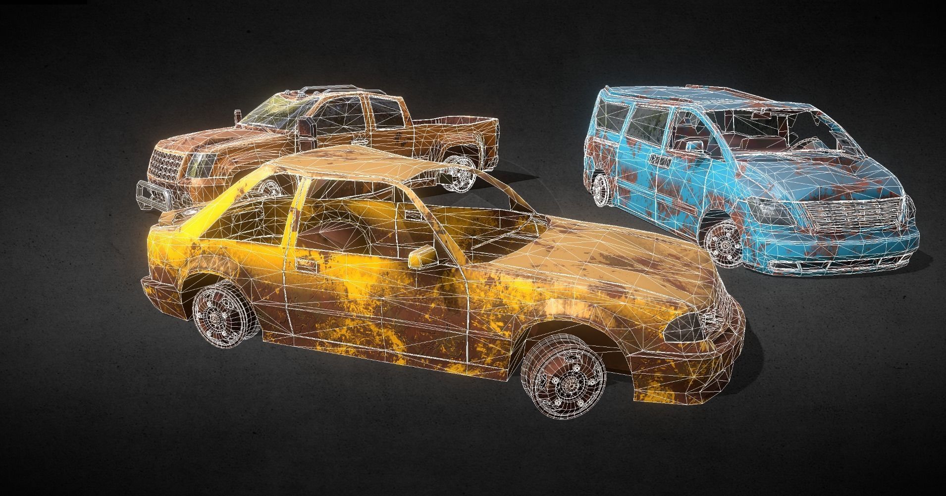 3D model Abandoned Post-Apocalyptic Vehicle Pack VR / AR / low-poly ...