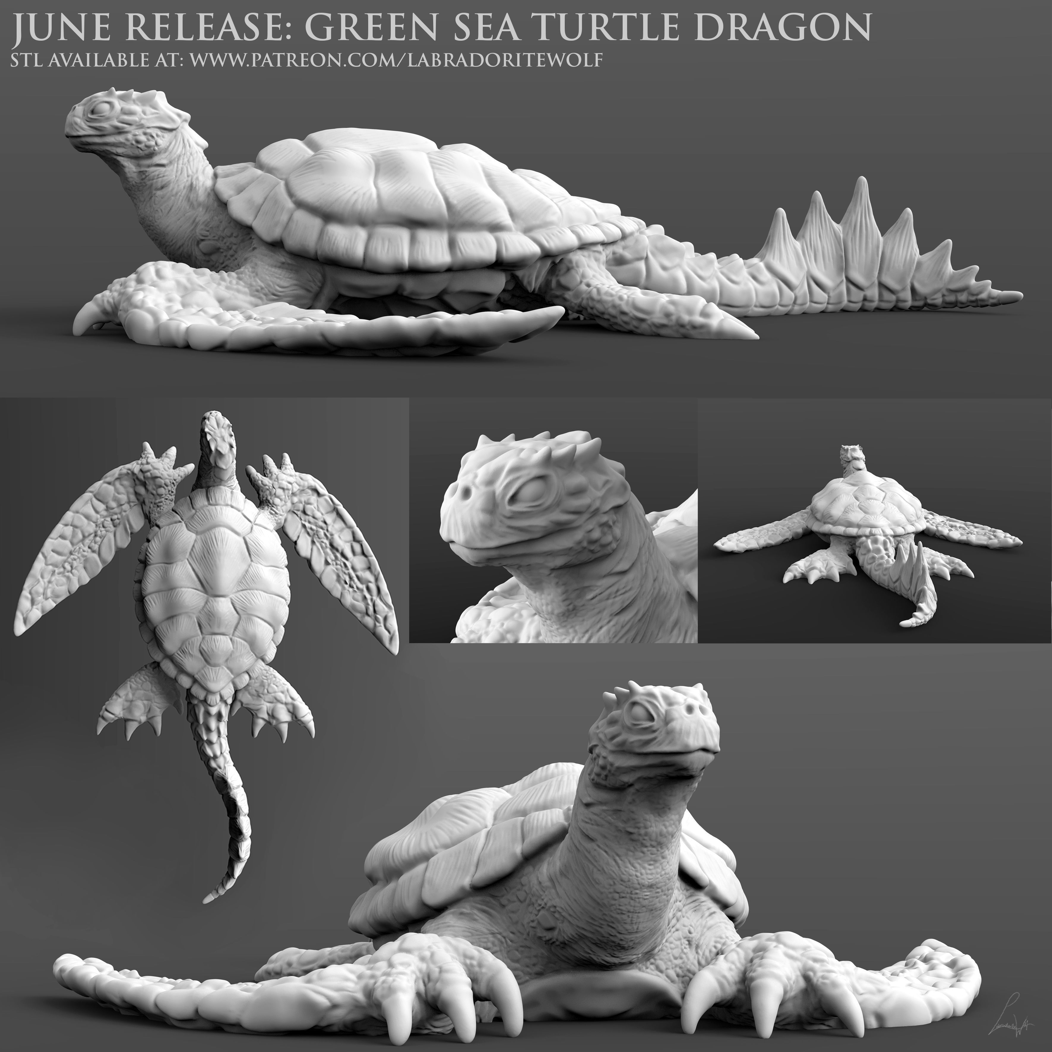 Green Sea Turtle Dragon 3D model 3D printable | CGTrader